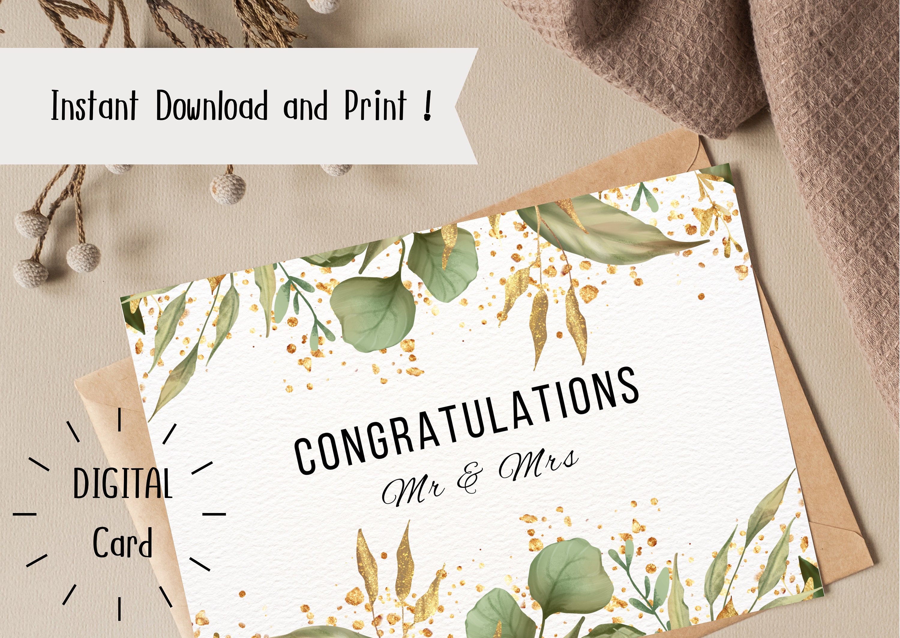 Congratulations Card, Printable Digital Card, Engagement & Wedding Card ...