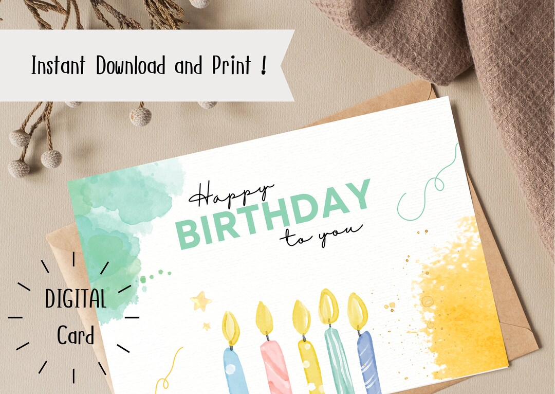 Birthday Card, Printable Digital Card, Happy Birthday, Colourful Card ...
