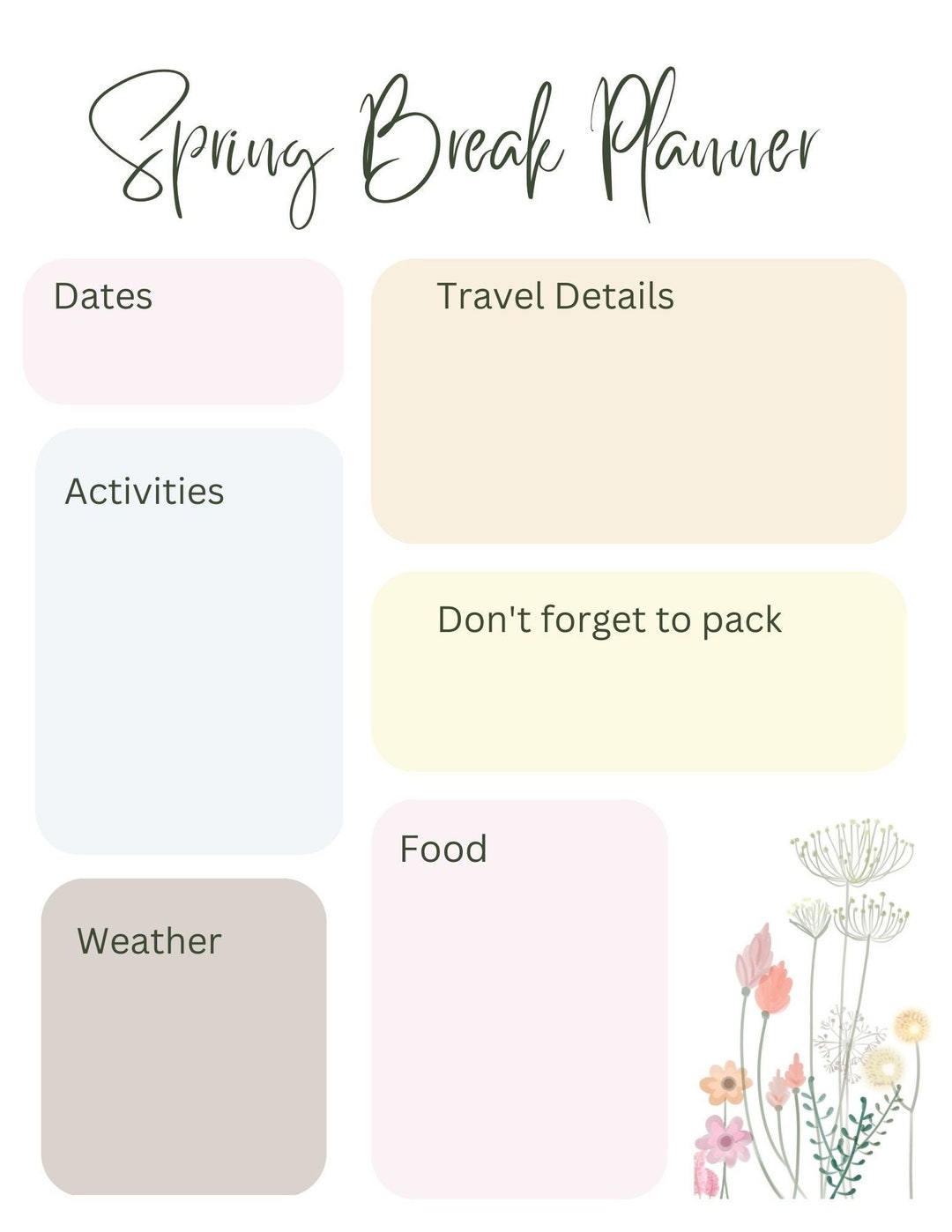 Spring Break Planner - Etsy