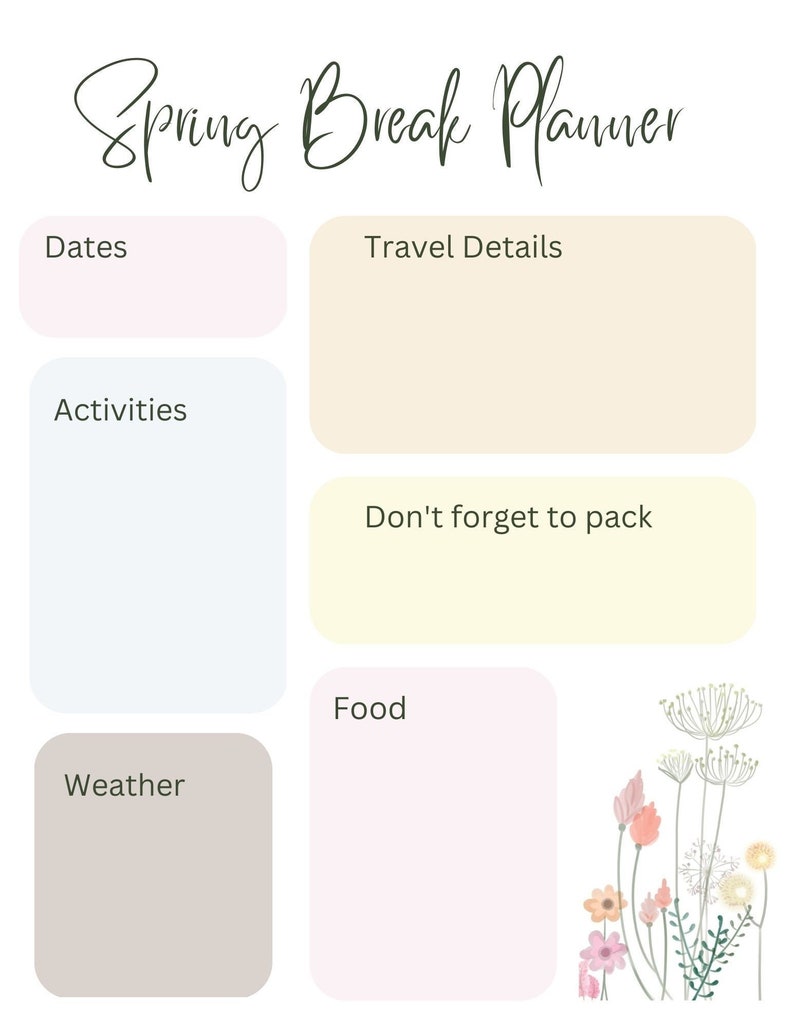 Spring Break Planner - Etsy