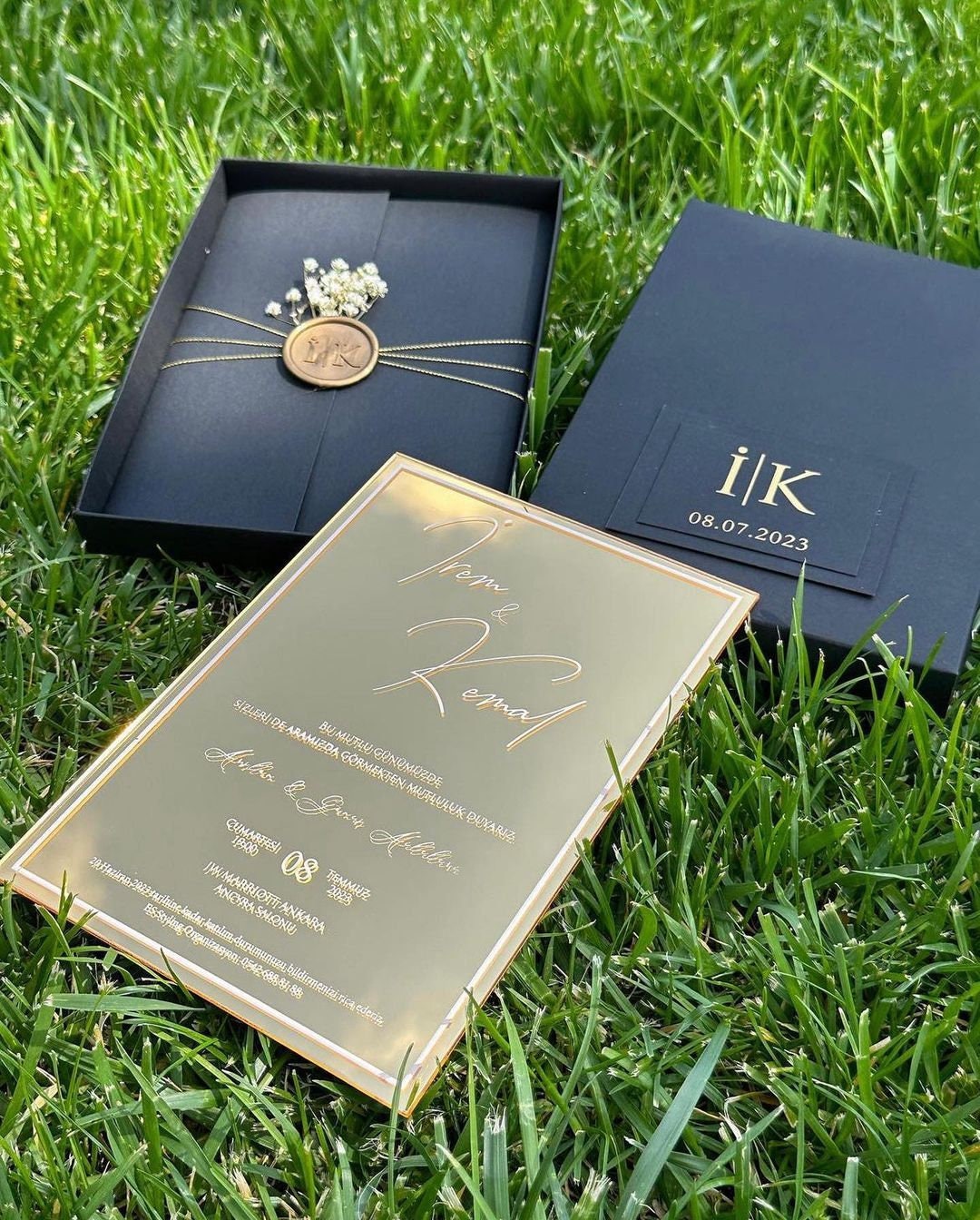 Boxed Gold Acrylic Wedding Invitation, Mirror Quinceanera Invitation ...