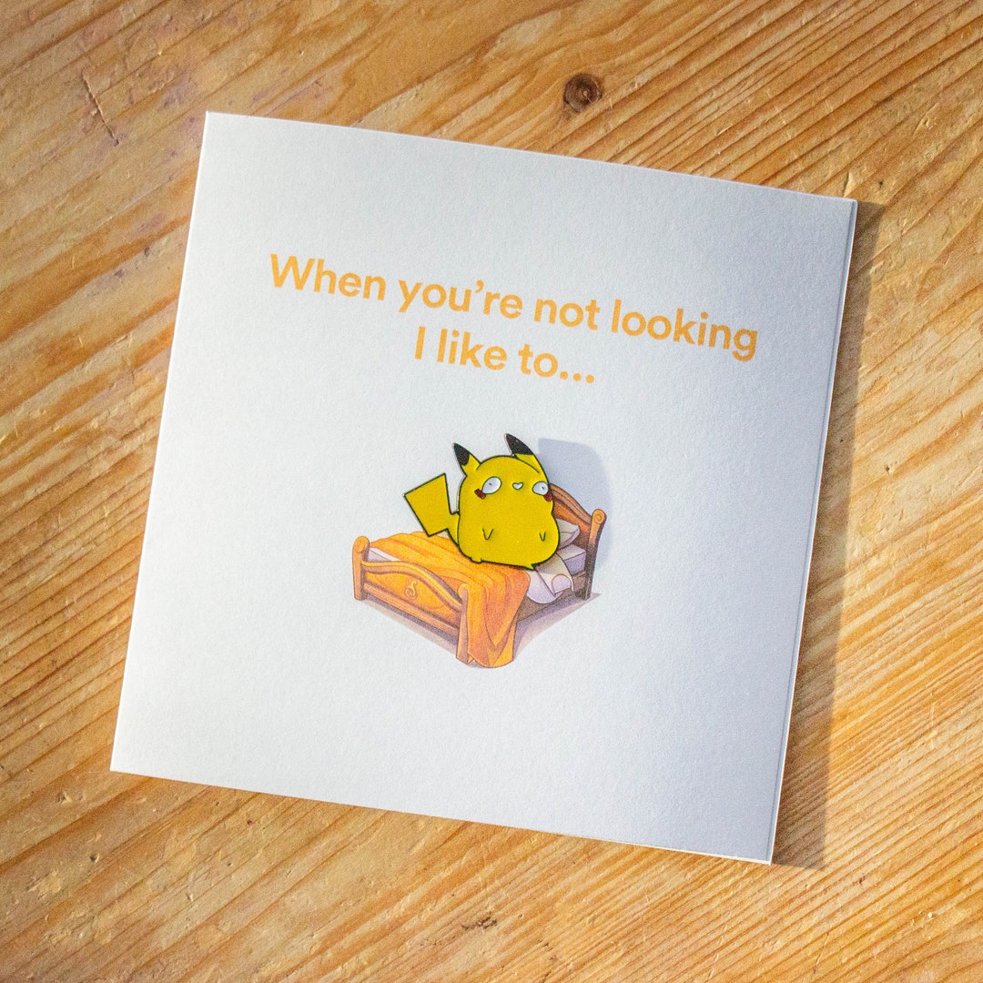 Peek at You/ Pikachu Pokemon Valentines Day/ Anniversary Card and Pin ...