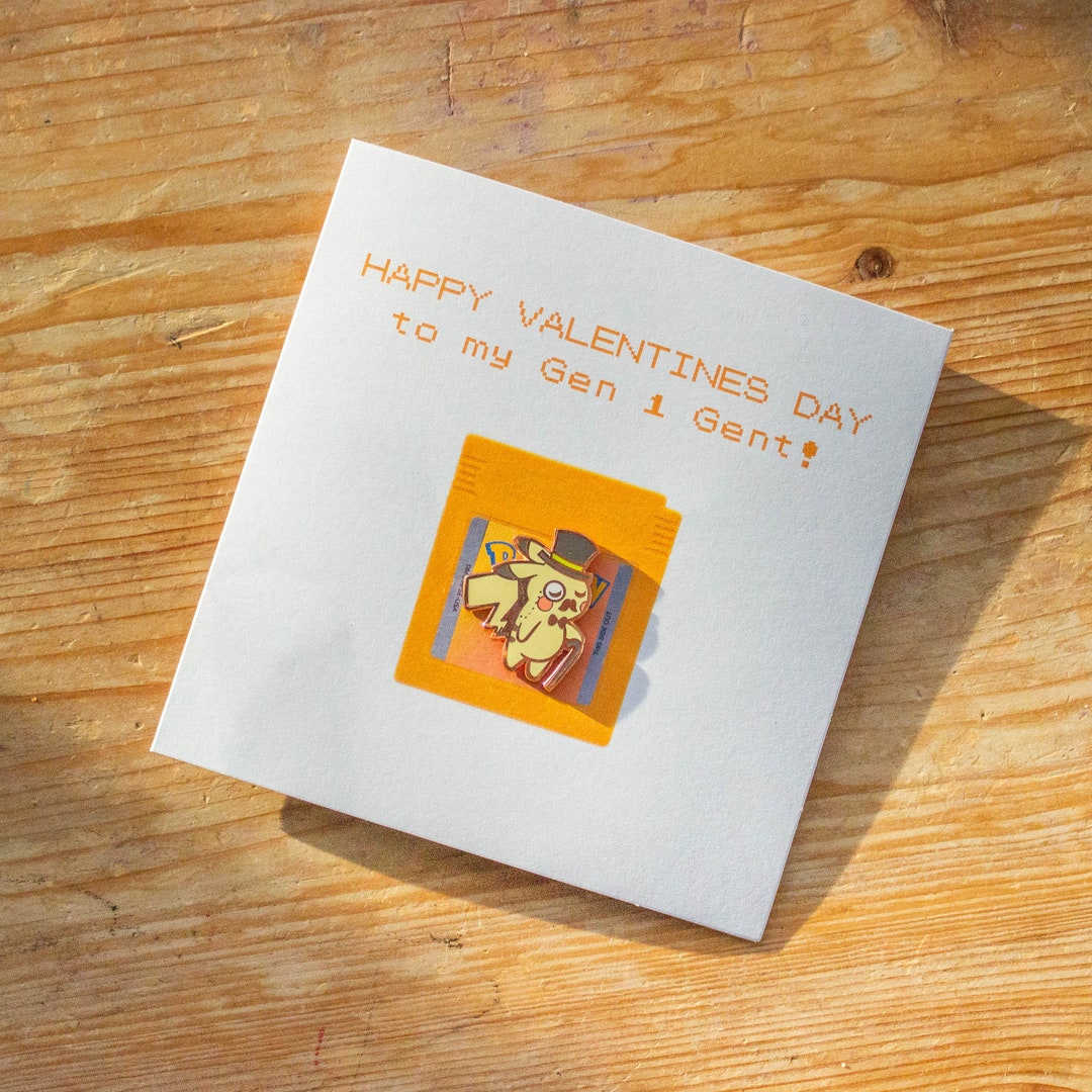 Gen 1 Gent Pikachu Posh Pokemon Valentines Day Card and Pin, Gamer Love ...