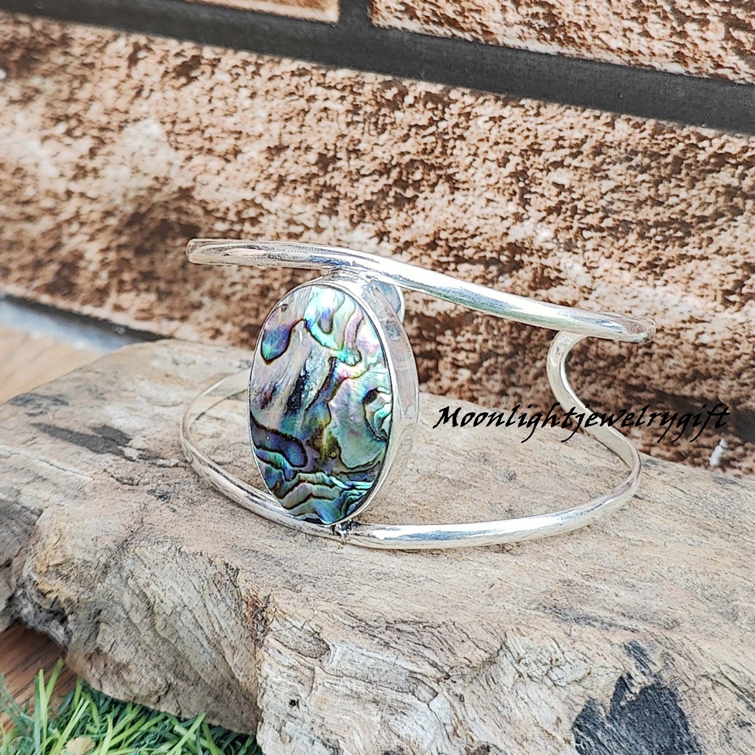 Abalone Shell Bangle, Adjustable Bangle, 925 Sterling Silver Bangle ...