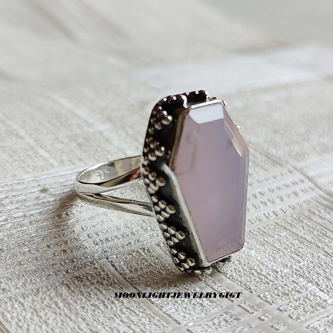 Rose Quartz Ring Women, Coffin Rings, 925 Silver Ring, Coffin Gemstone ...