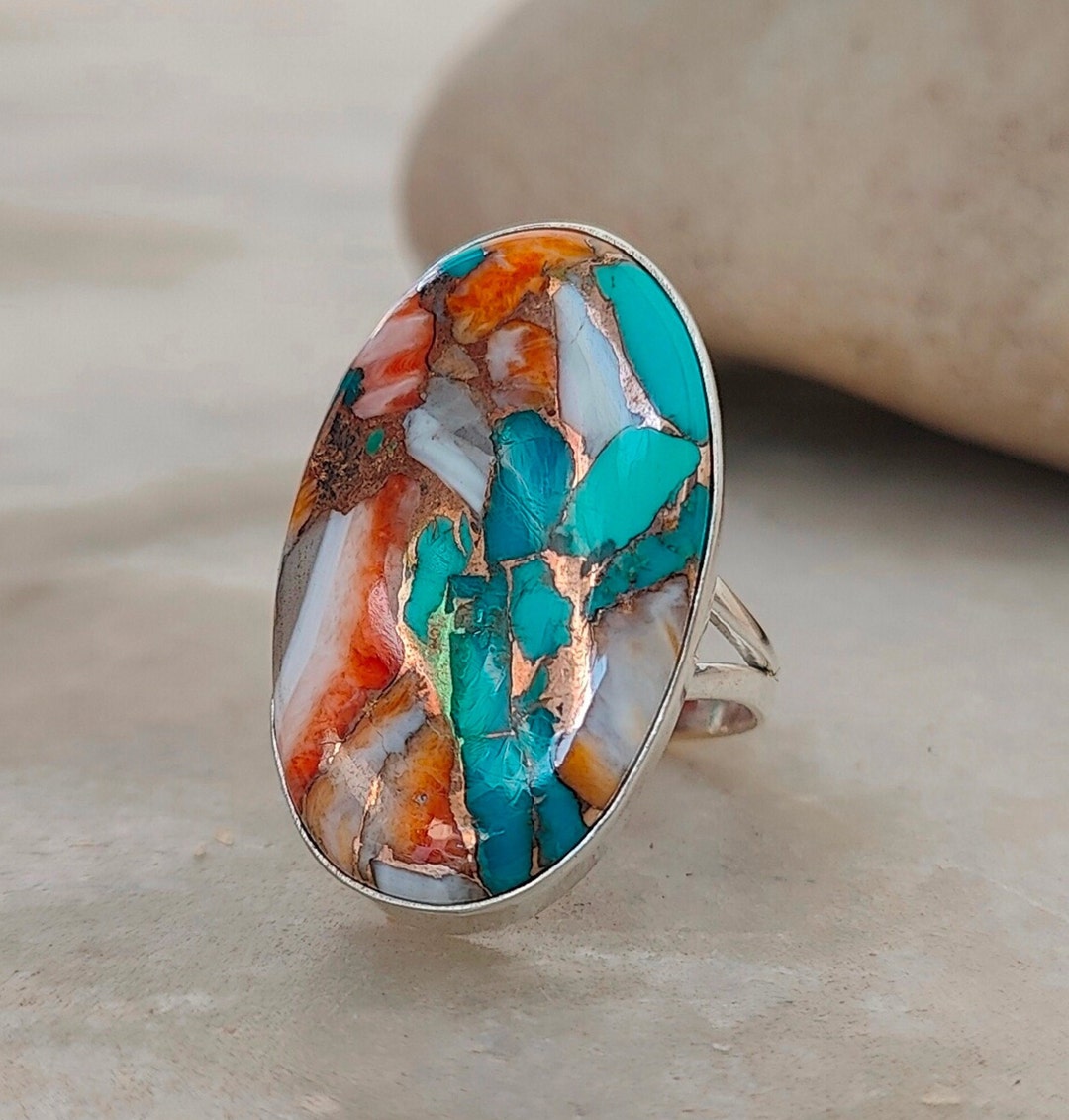 Oyster Copper Turquoise Ring, 925 Silver Ring, Handmade Ring, Gemstone ...