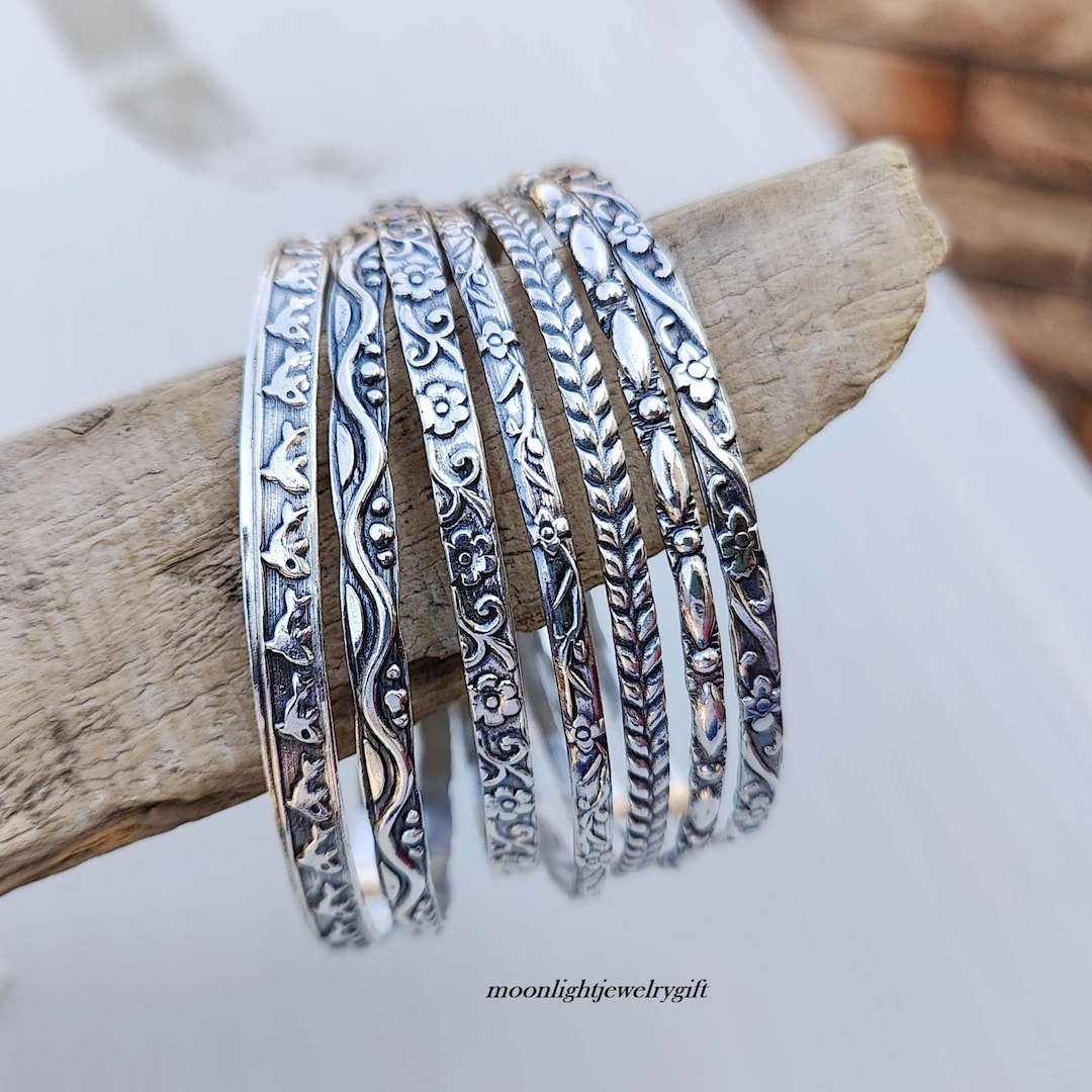 925 Sterling Silver Bangles, 7 Set of Bangles, Sterling Bangle, Women ...