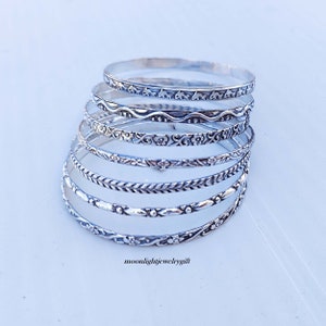 925 Sterling Silver Bangles, 7 Set of Bangles, Sterling Bangle, Women ...