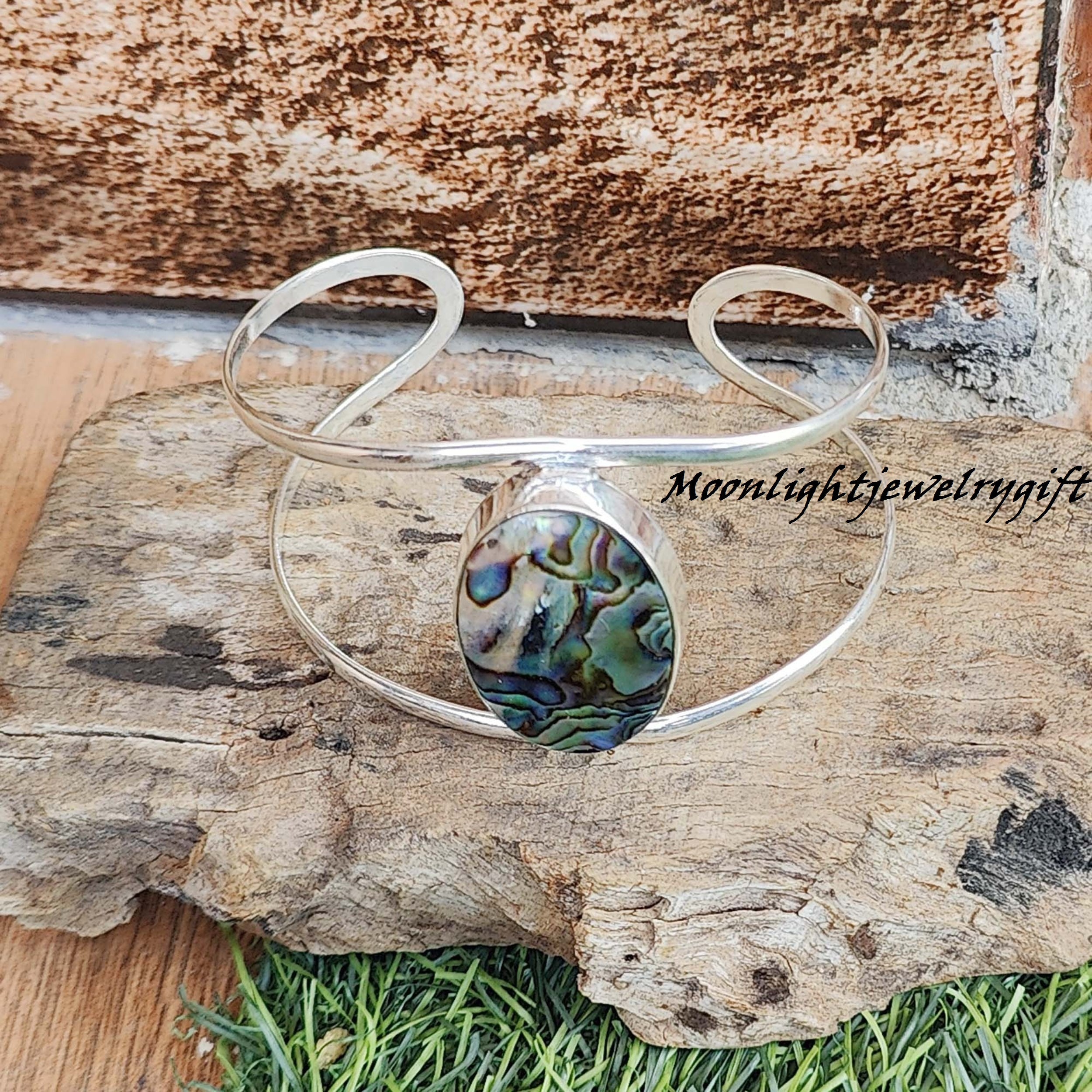 Abalone Shell Bangle, Adjustable Bangle, 925 Sterling Silver Bangle ...