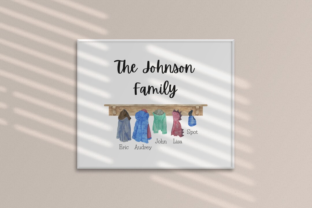 Personalized and Customizable Family Wall Art Hanging Coats Art Family ...