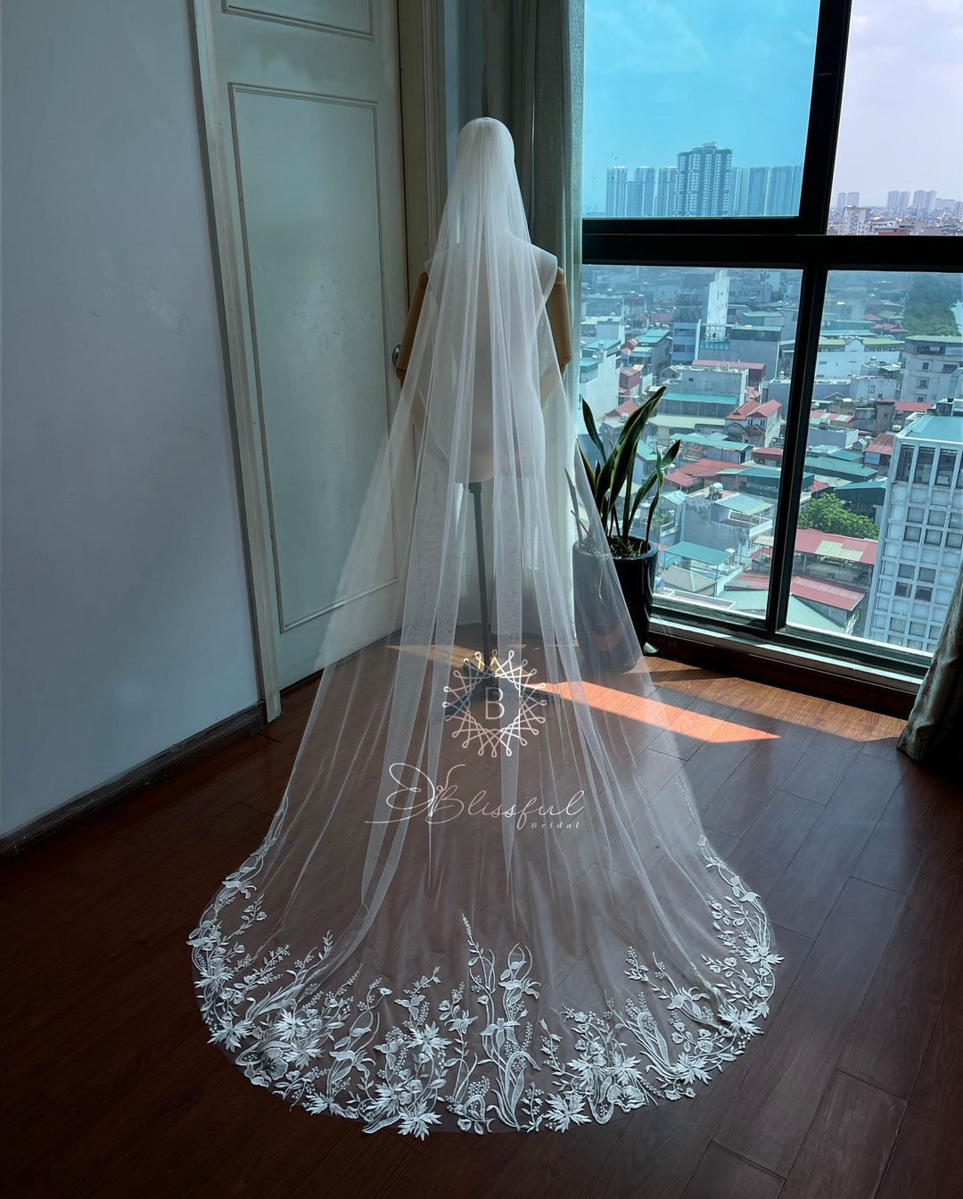 2.4m Chapel Lace Veil Light Ivory Classic Veil Floral Lace Personalized ...