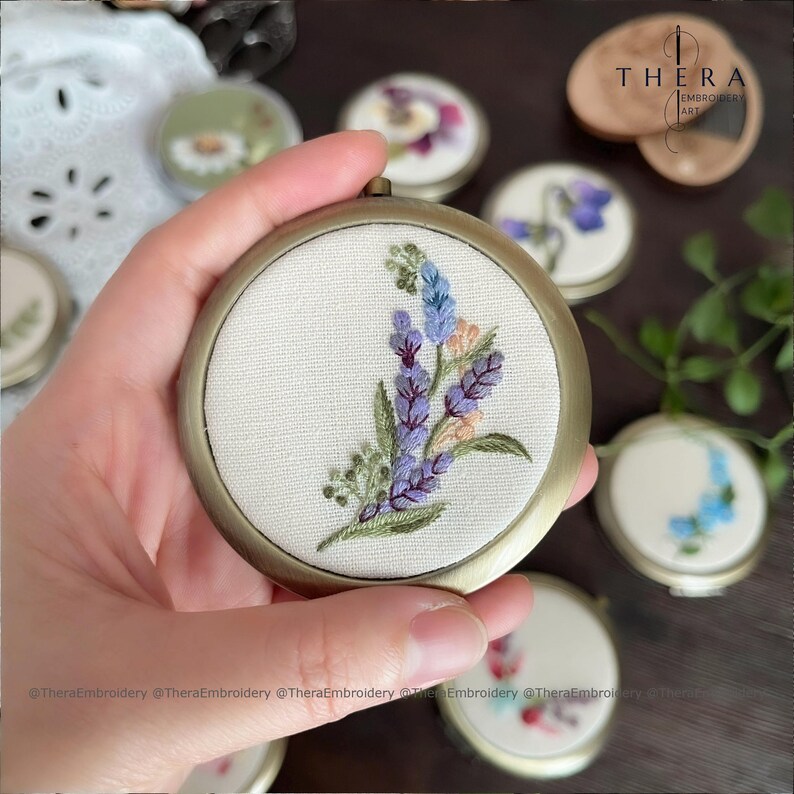 Personalized Embroidered Compact Mirror Gift for Bridesmaids, Hand ...