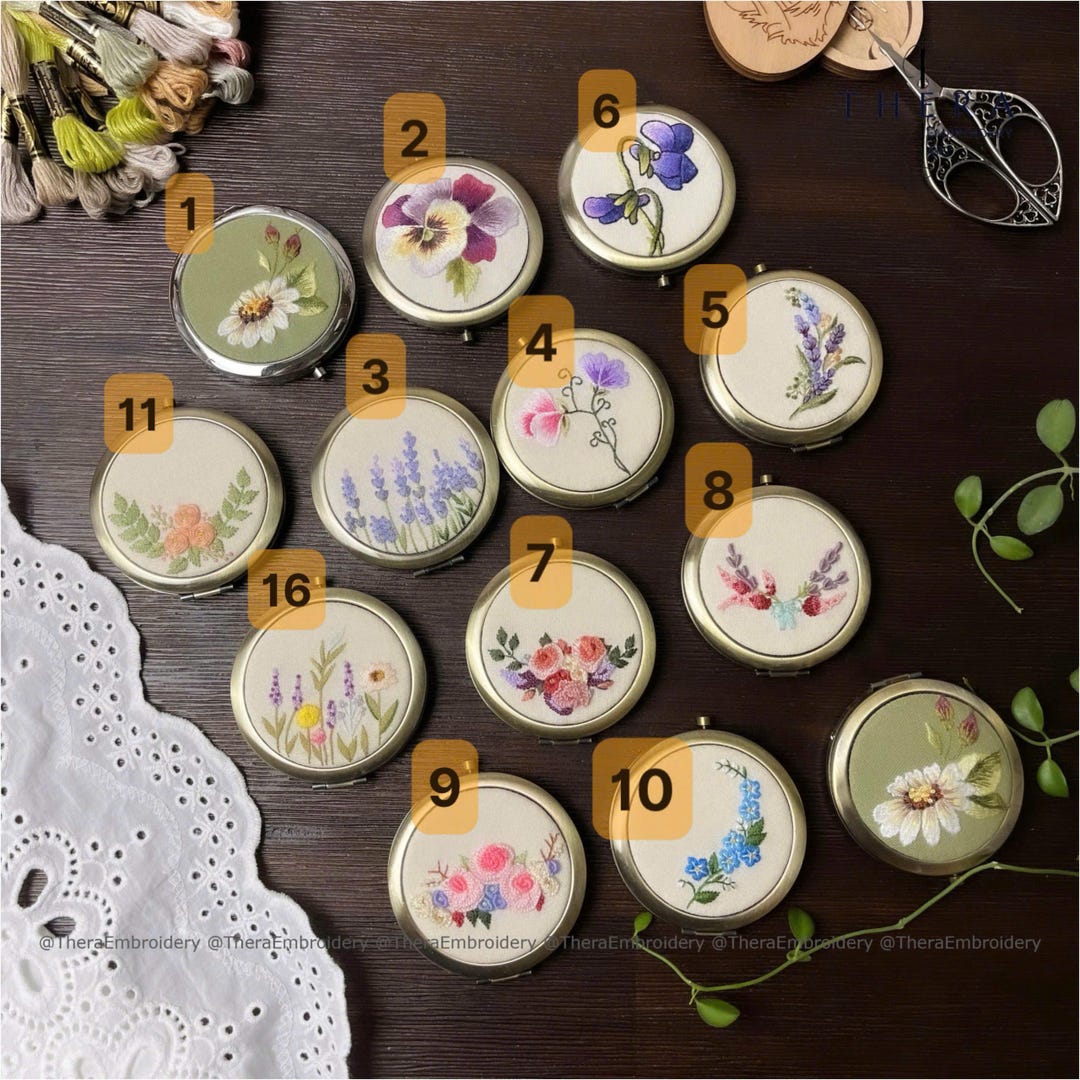 Personalized Embroidered Compact Mirror Gift for Bridesmaids, Hand ...