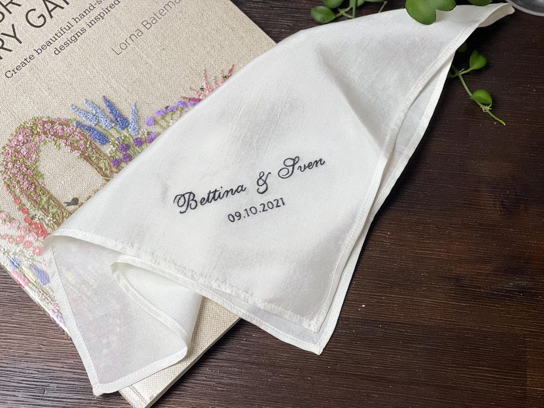 Personalized Embroidered Handwritten Silk Handkerchief, Wedding ...