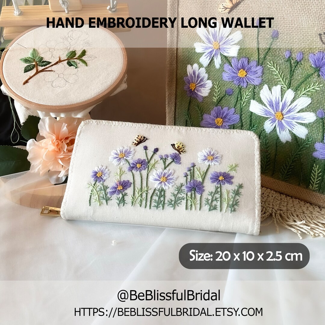 Women Long Wallet Daisy Embroidery, Elegant Embroidered Wallet With ...