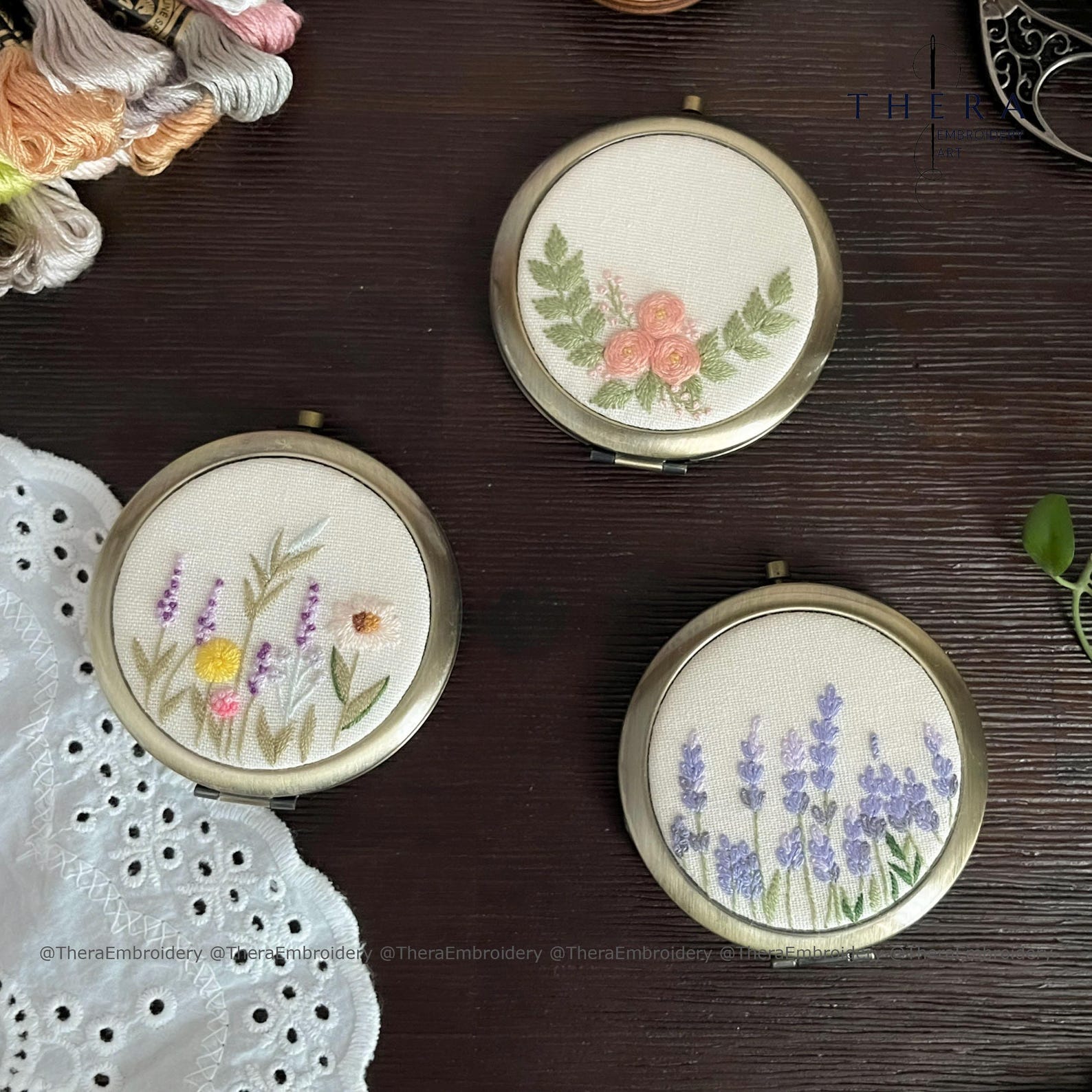 Personalized Embroidered Compact Mirror Gift for Bridesmaids, Hand ...