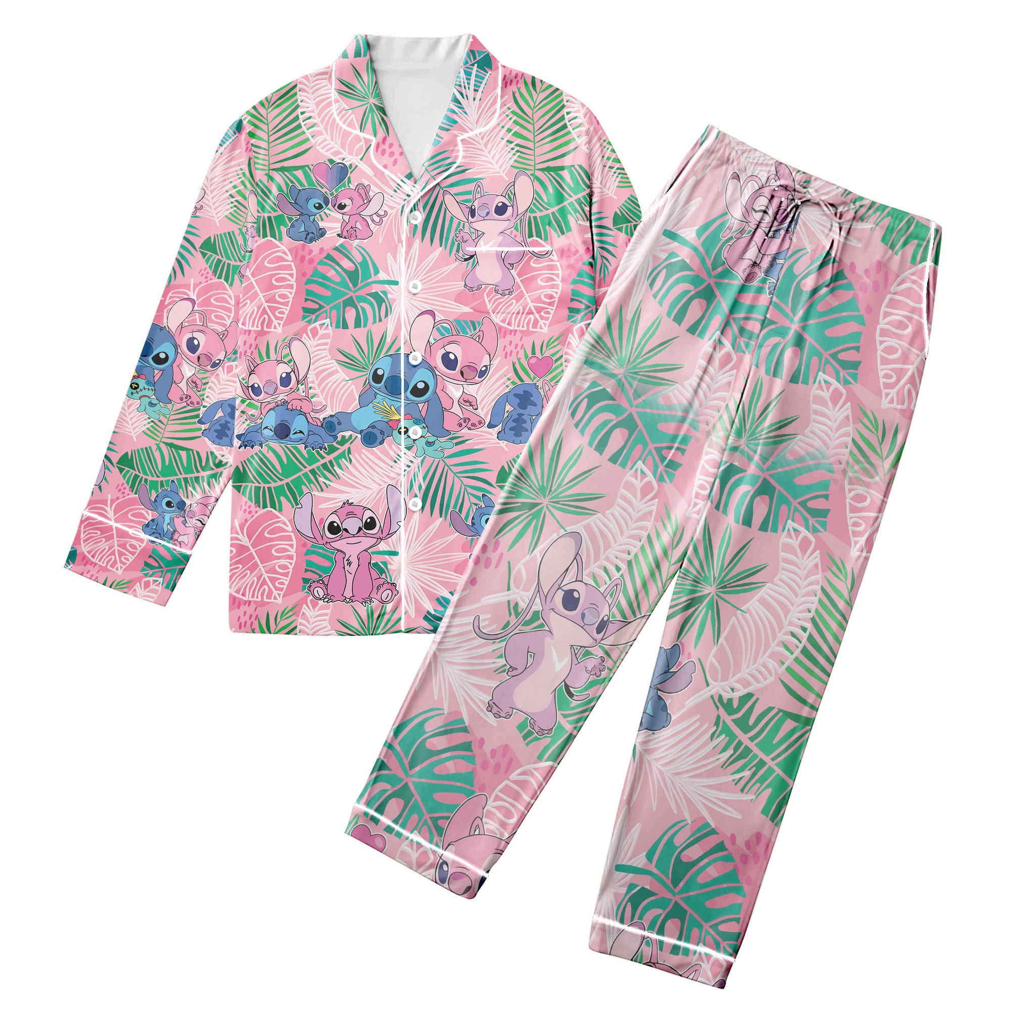 Stitch Pajamas, Stitch and Angel Pajamas, Tropical Palm Leaf Disney ...