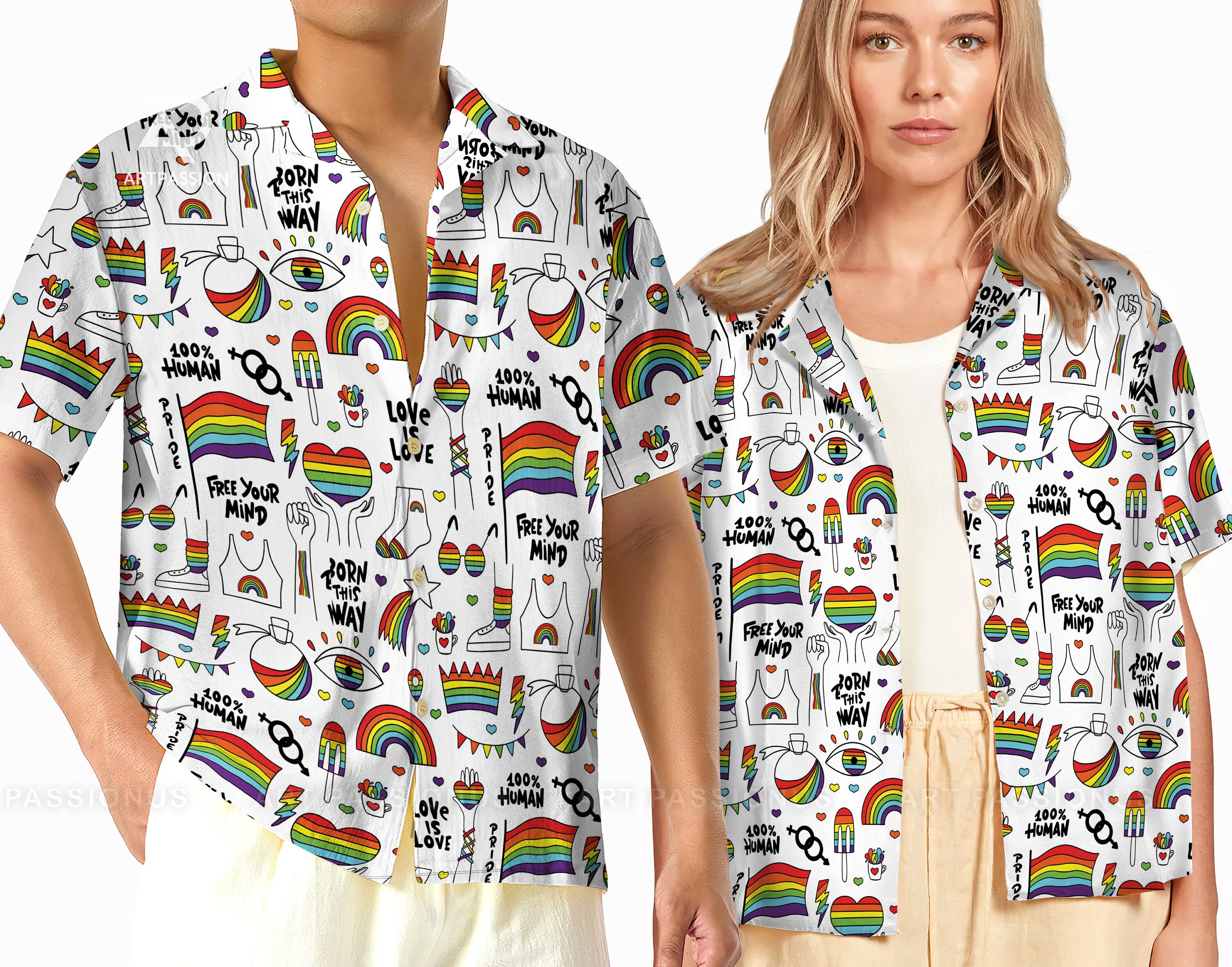 LGBT Pride Button Up Shirt, Love Is Love Hawaiian Shirt sold by Apricot ...