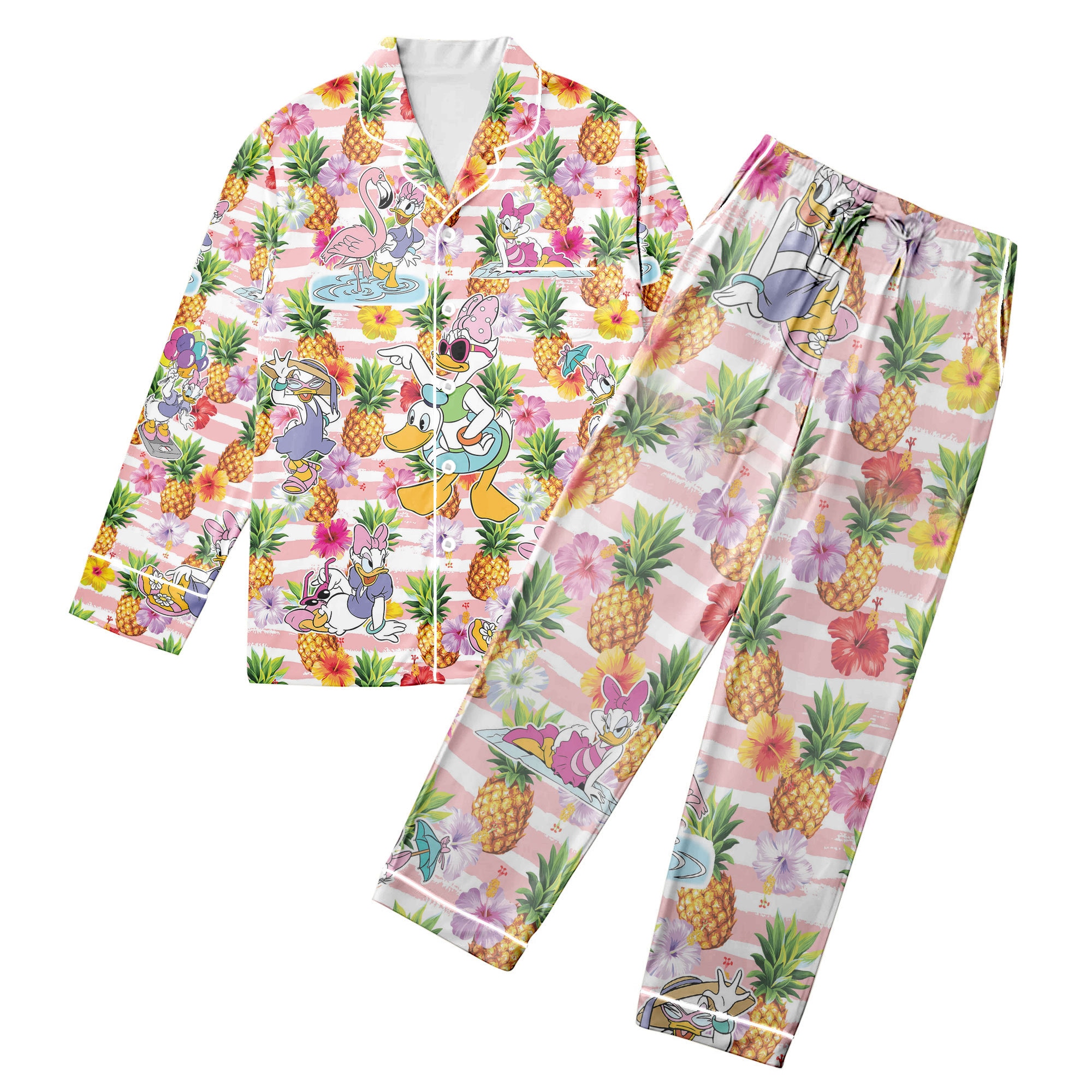 Funny Daisy Duck Tropical Pajamas, Disney Duck Hawaiian Pajamas Set ...
