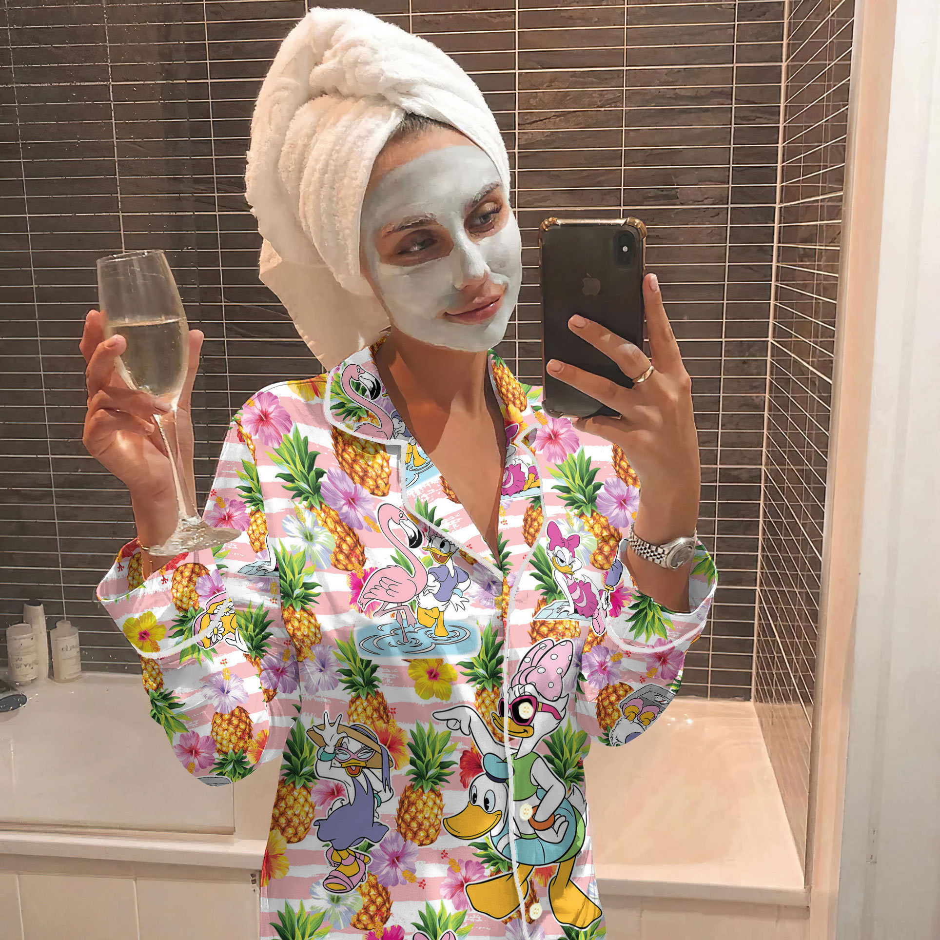 Funny Daisy Duck Tropical Pajamas, Disney Duck Hawaiian Pajamas Set ...