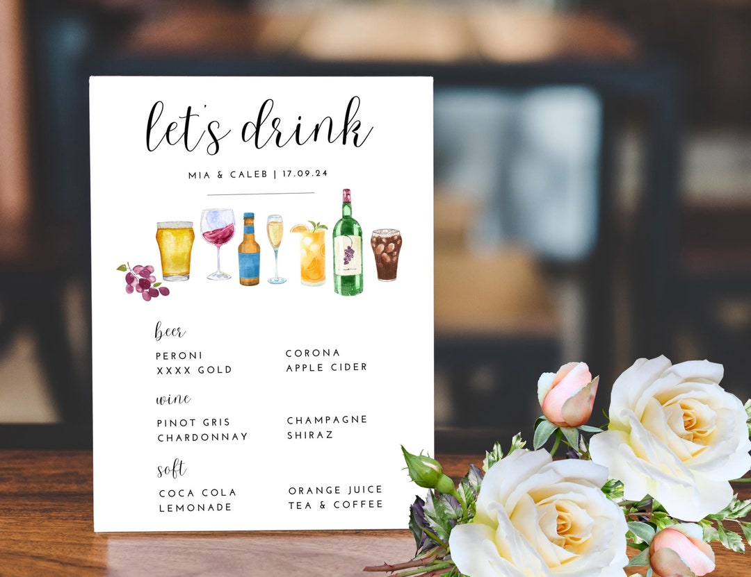 Let's Drink | Wedding Bar & Cocktail Signage | Template - Etsy