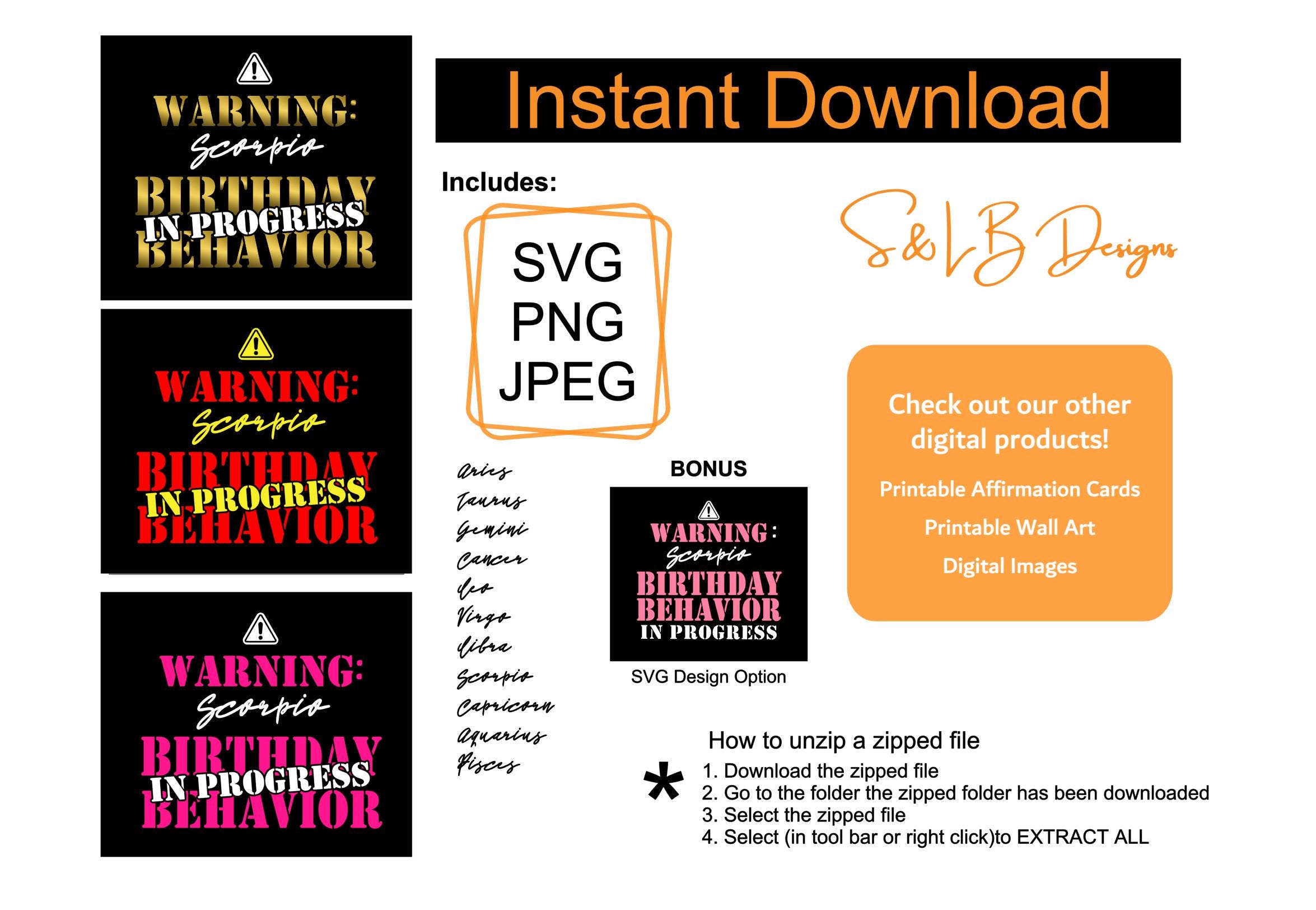 Warning Birthday Behavior in Progress #2 Instant Download, SVG, PNG ...