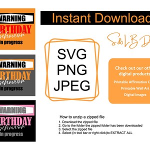 Warning Birthday Behavior in Progress Instant Download, SVG, PNG, JPEG ...