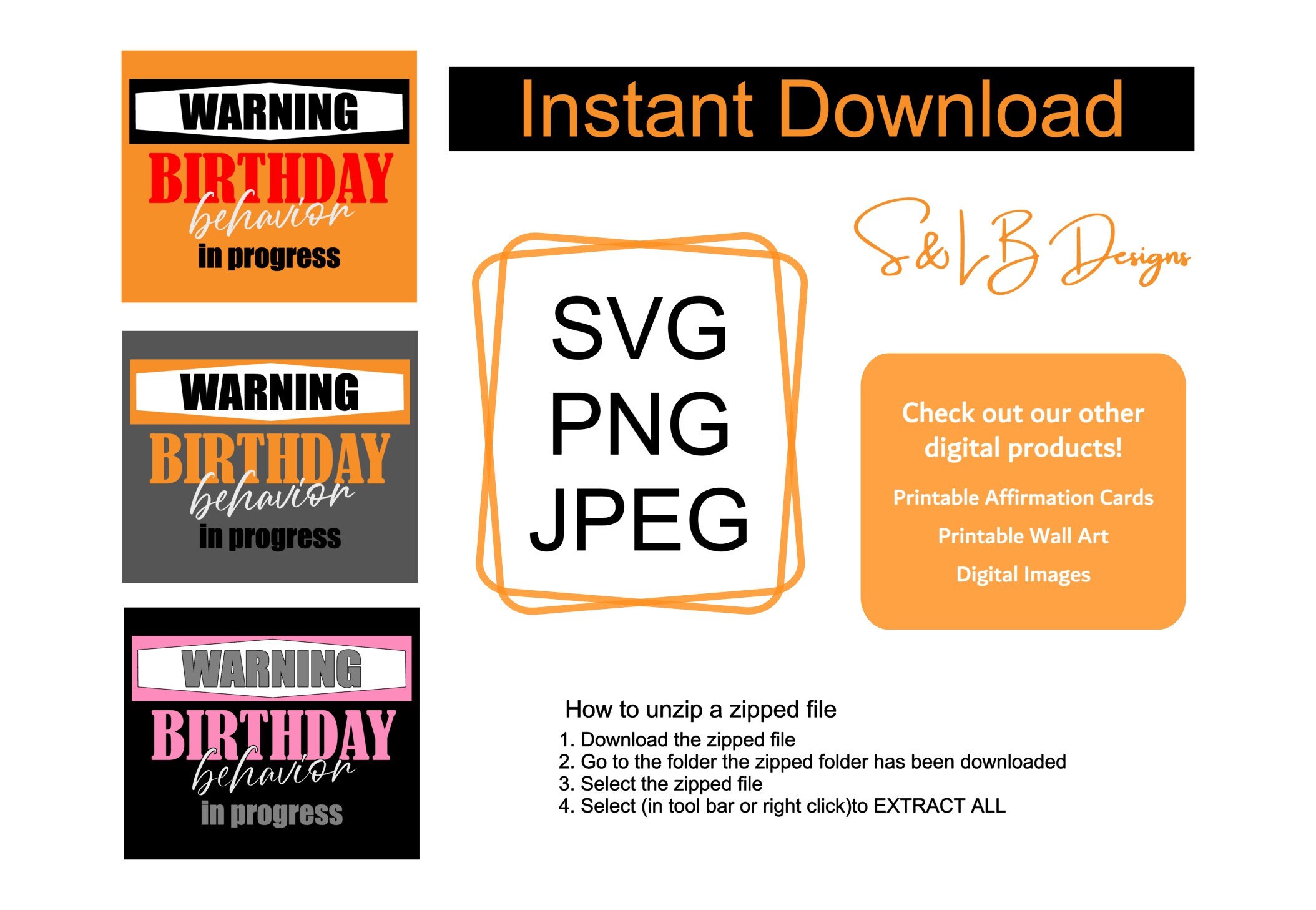 Warning Birthday Behavior in Progress Instant Download, SVG, PNG, JPEG ...