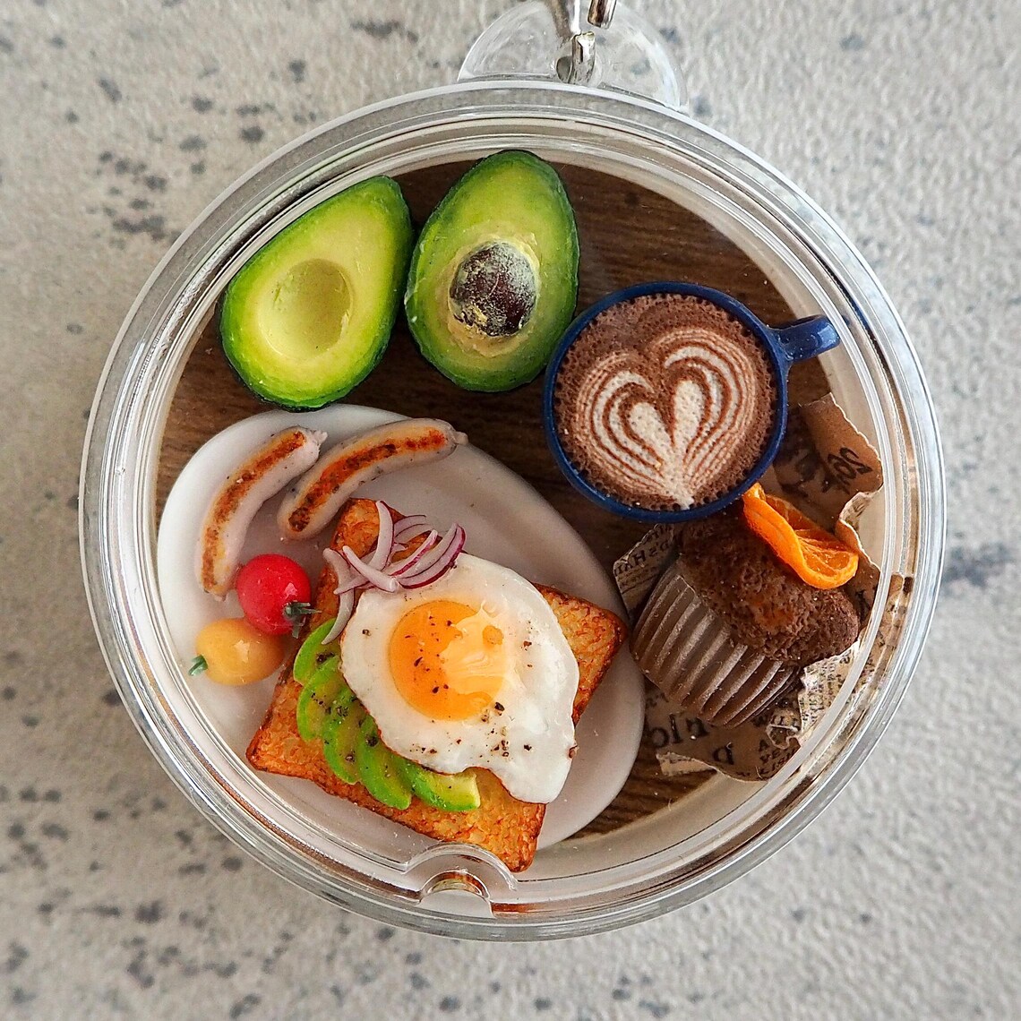 Miniature Breakfast Scene Keychain – Avocado Egg Toast, Latte Art ...