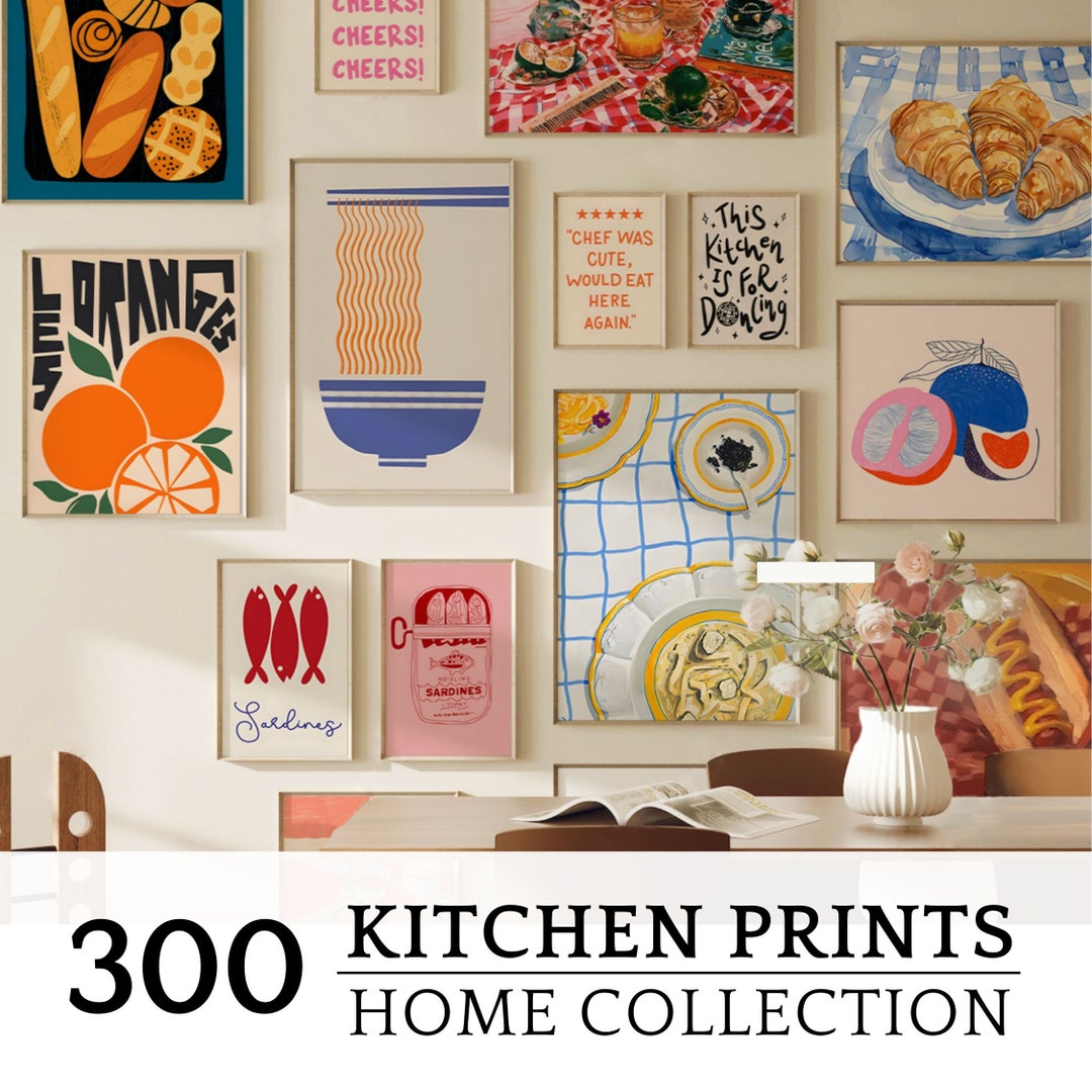 300 Kitchen Decor Art Prints, Cool Kitchen Art Gallery Wall Set, Food ...