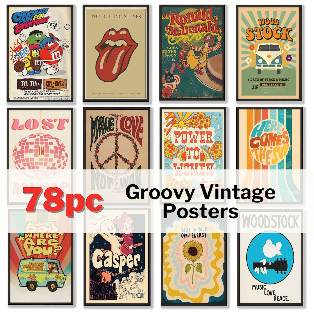 Set of 78 Prints 70s Poster Set, Aesthetic Collage Dorm Room Decor ...