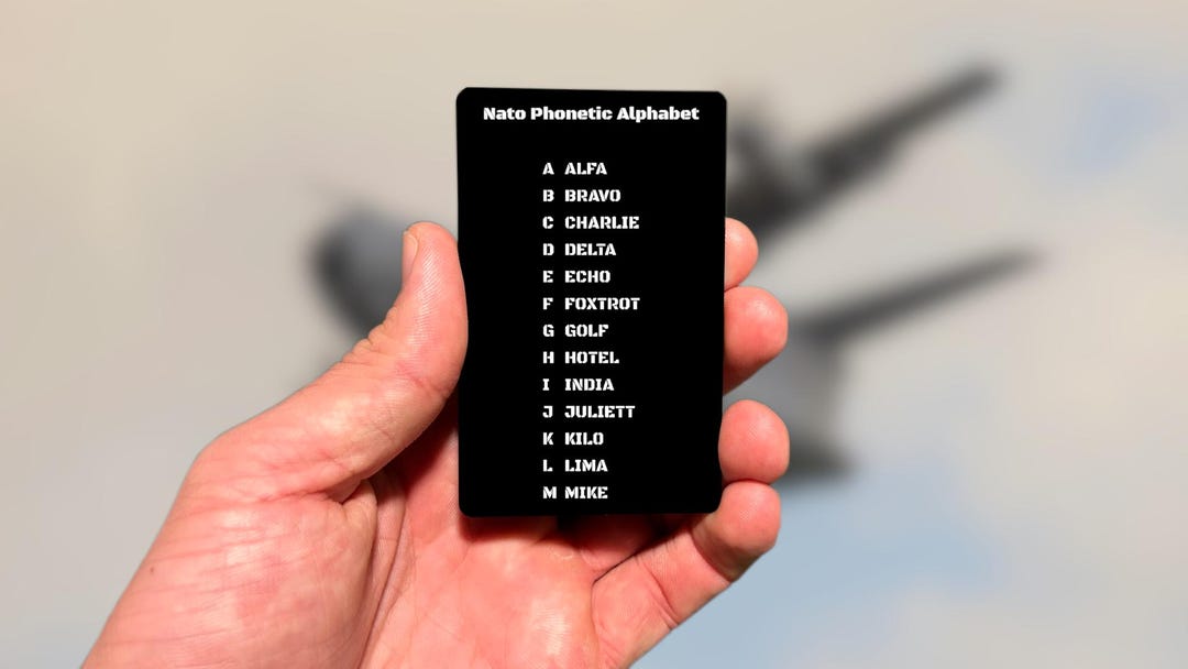 NATO Phonetic Alphabet Metal Card | Matte Black Keepsake With Rounded ...