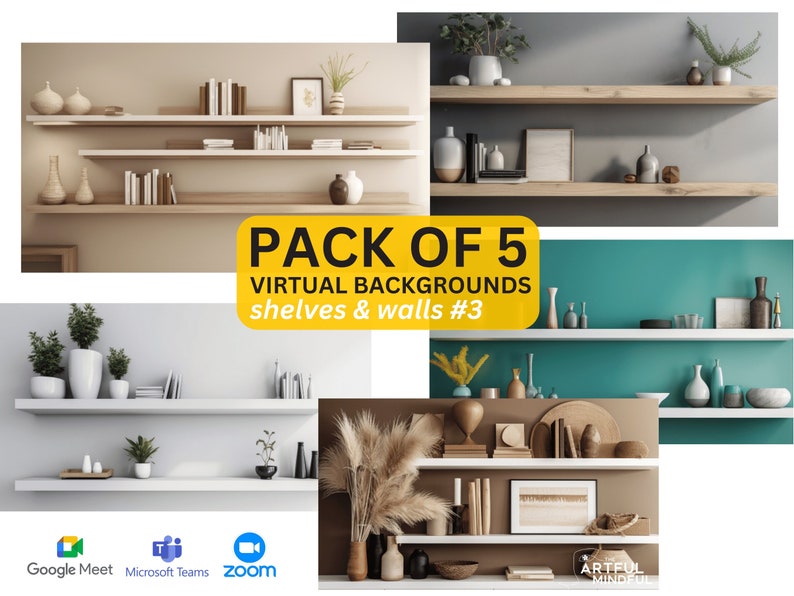 Zoom Background Pack of 5, Virtual Background, Shelves Background ...