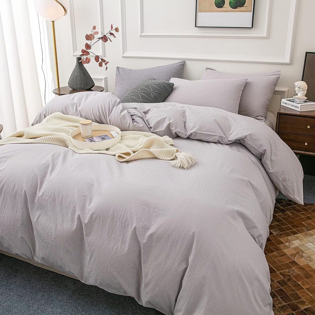 100% Cotton Duvet Cover Light Purple 3 Piece Set Ultra Soft and Easy ...