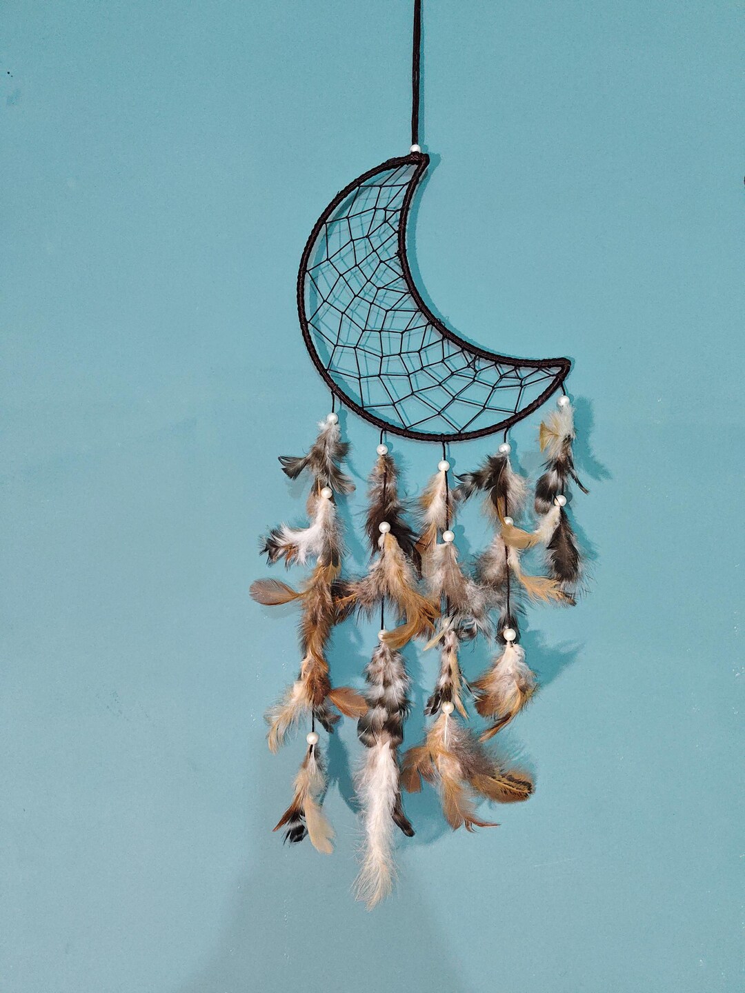 Half Moon Handmade Dreamcatcher Art Wall: Ojibwe Style Feather Wall ...
