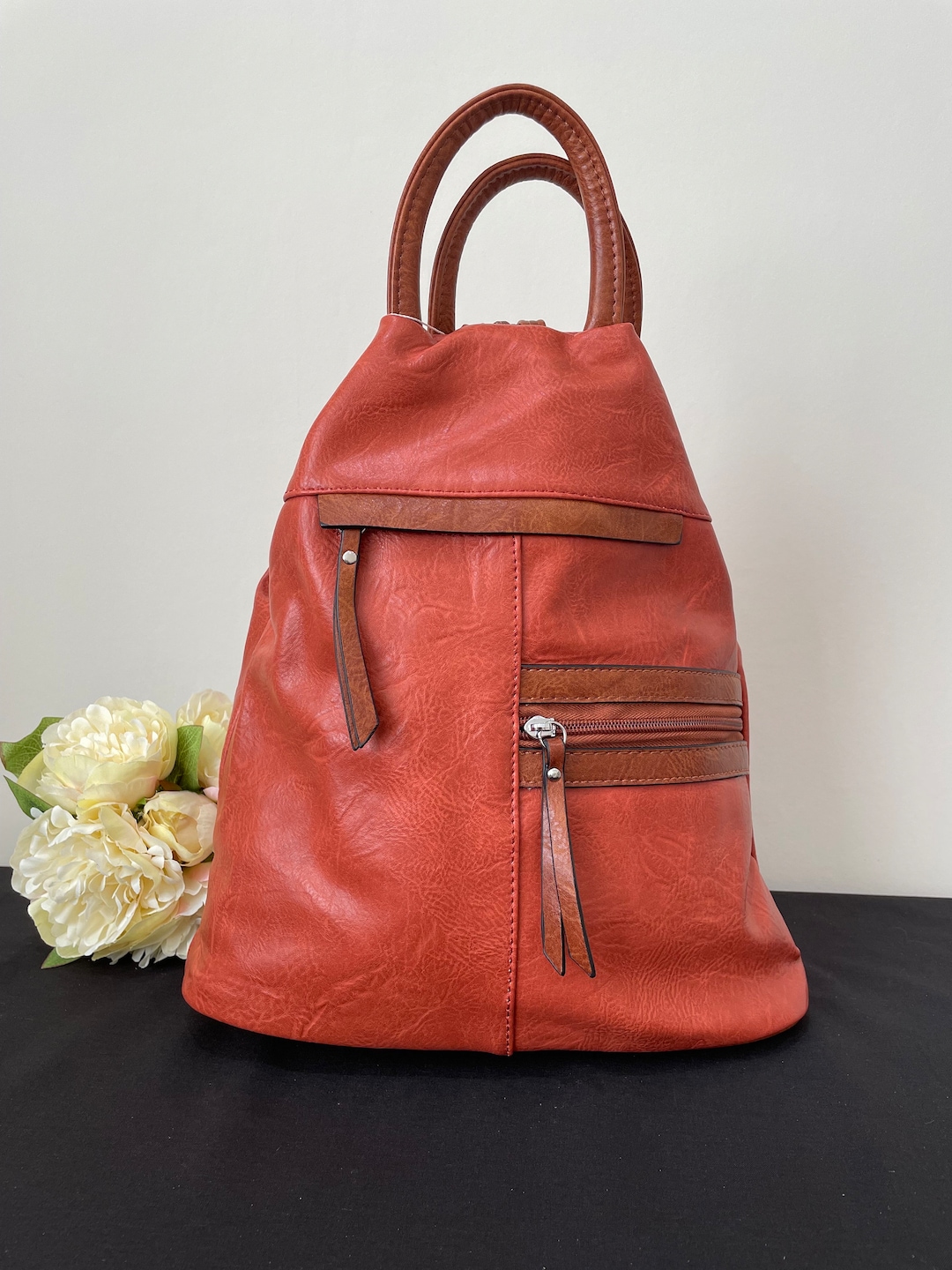 Orange Rucksack Vegan Leather Backpack Large Bag Versatile - Etsy UK