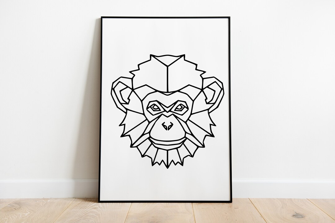 Geometric Line Art of a Ape, Printable Wall Art, Animal Printing ...