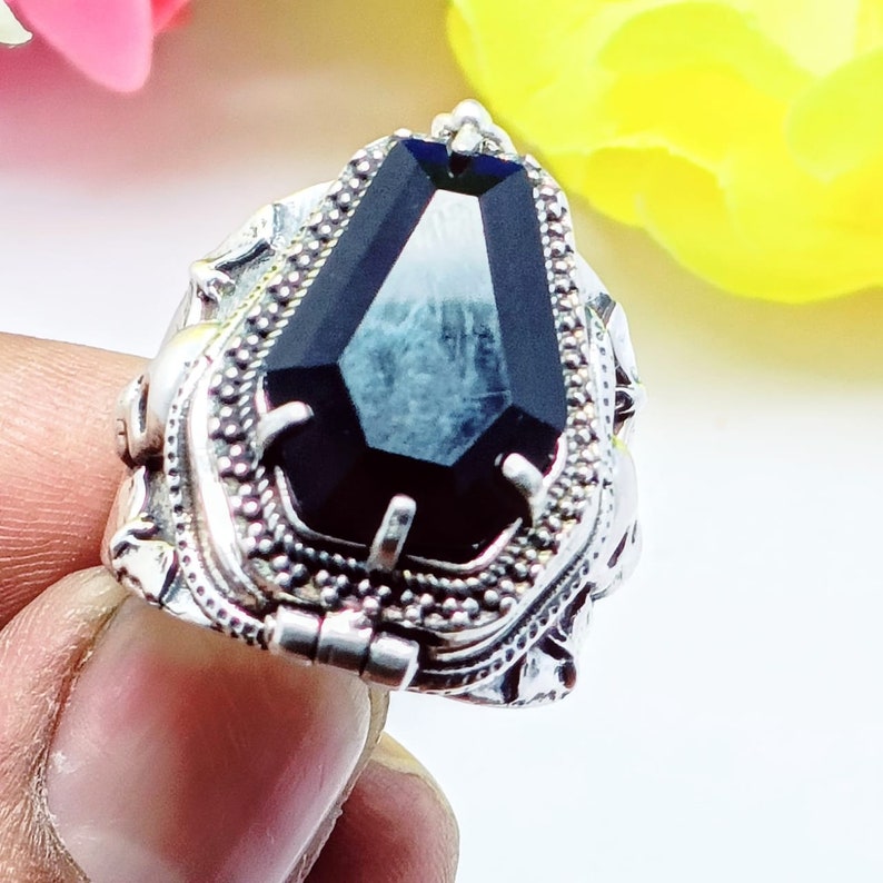 Sterling Silver Skull Coffin Poison Ring – Handmade Black Onyx Hidden ...