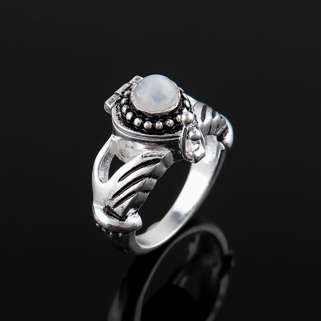 Moonstone Poison Ring, Pill Box Ring, Secret Box Ring, Moonstone ...