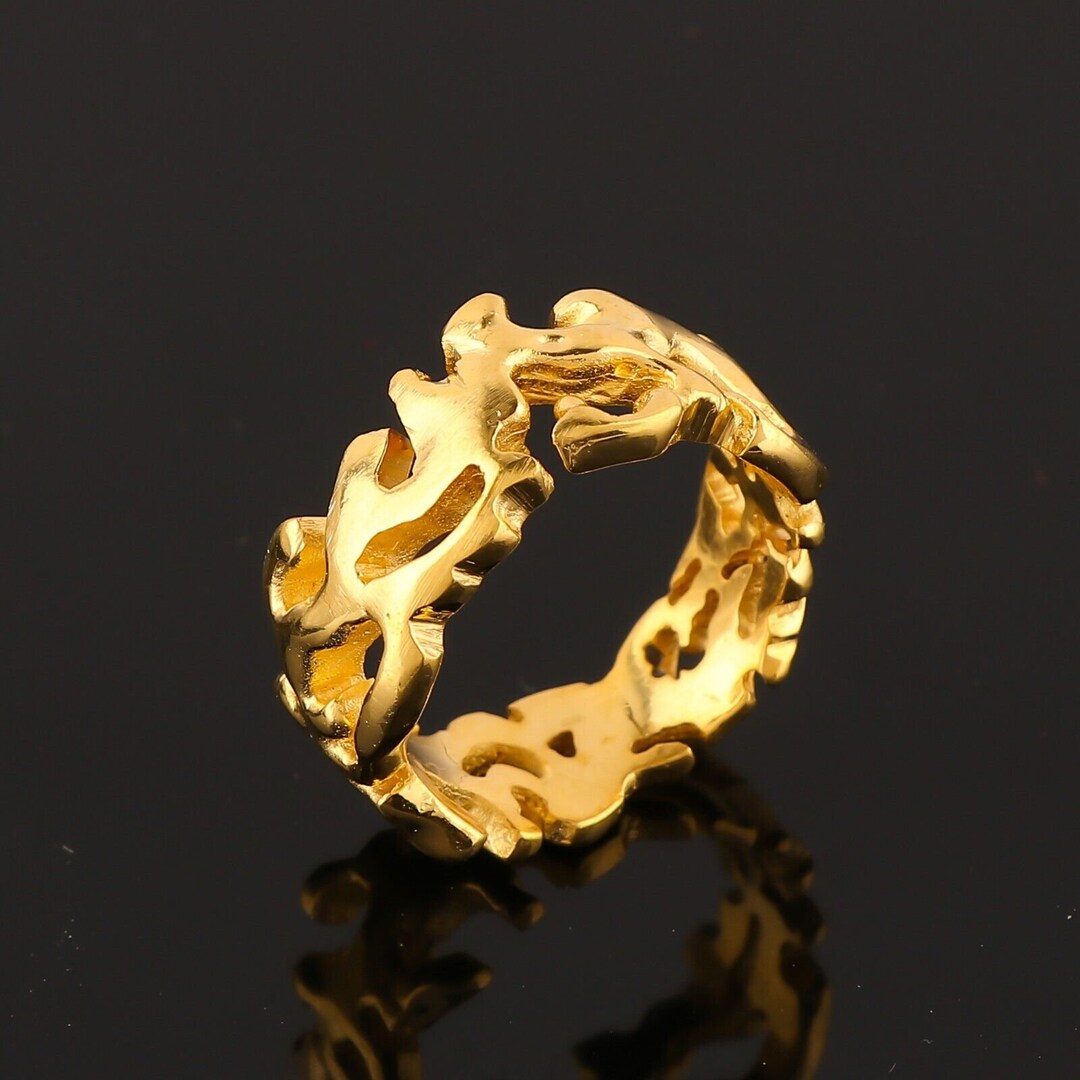 18K Gold Plated Ring Set 925 Sterling Silver Gold Plated Textured Ring ...