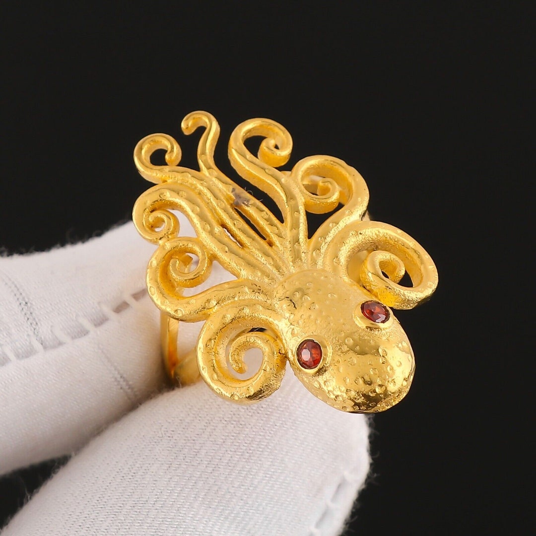 Garnet Gemstone Ring, Silver Octopus Wrap Ring Solid Hand Cast 925 ...