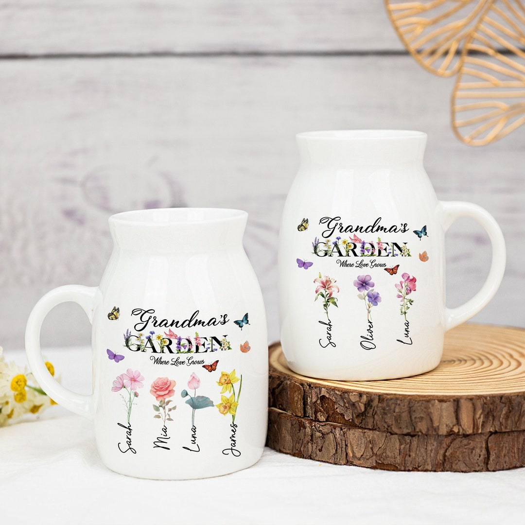 Custom Birth Month Flowers Grandma Vase,personalized Grandma's Garden ...
