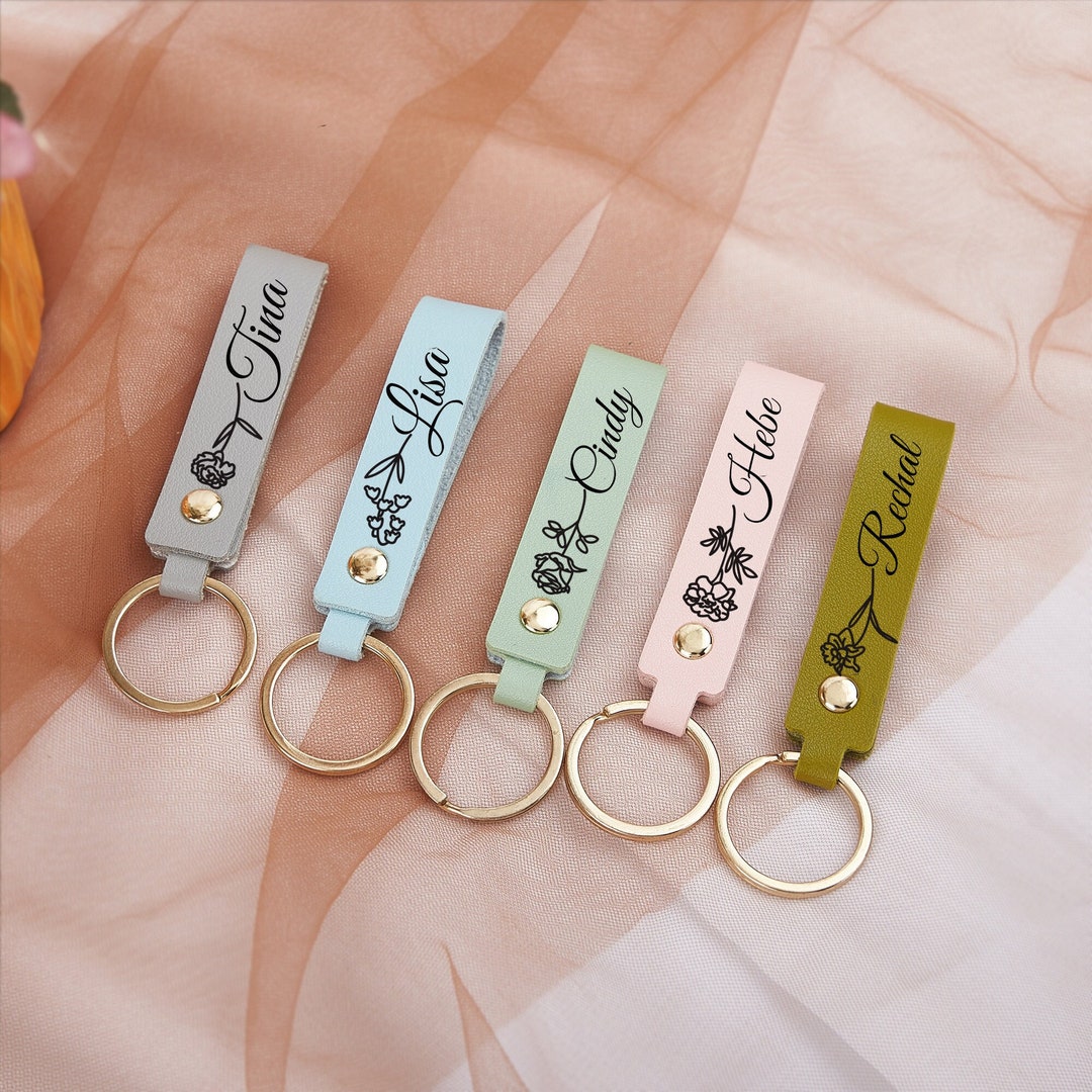 Personalized Birth Flower Keychain,women Keychain With Name,bridesmiade ...