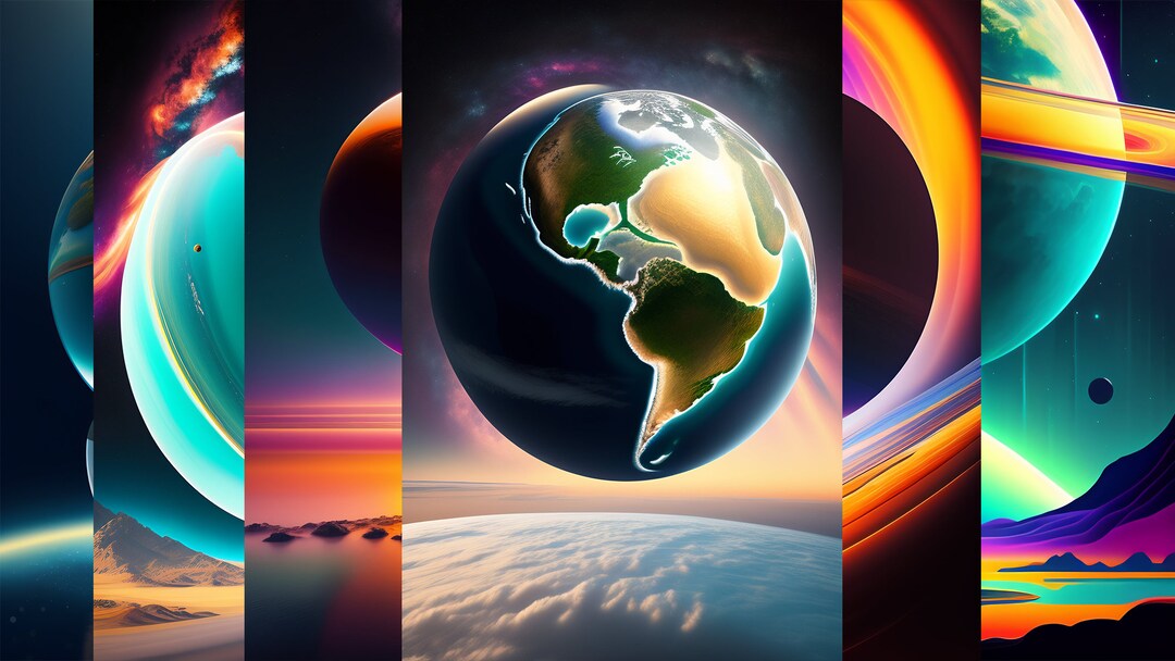 Planet Digital Art Set of 6 Earth Globe Wall Art Printable Art for ...