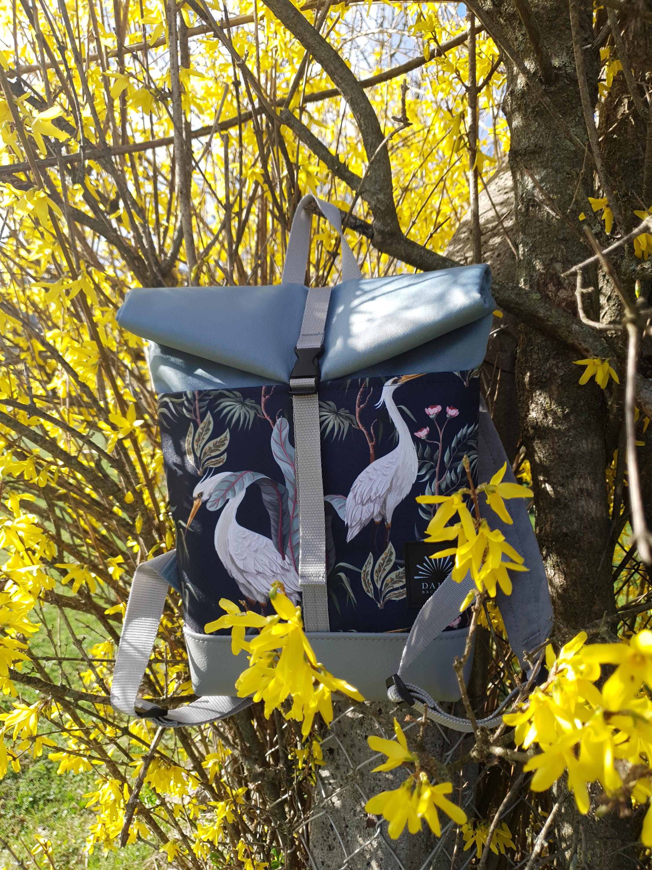 Crane Print Rolltop Backpack, Waterproof Vegan Leather Rucksack - Etsy