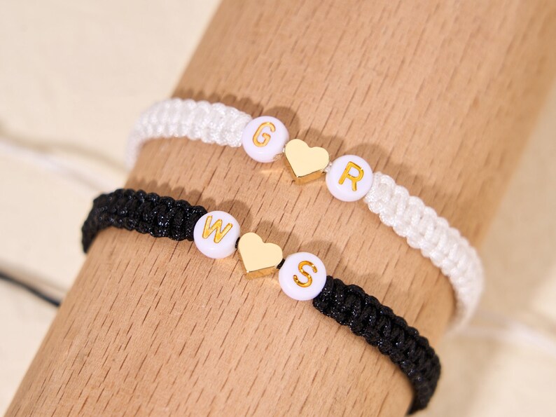 Set of 2 Custom Couple Bracelets, Personalized Beaded Partners Bracelet ...