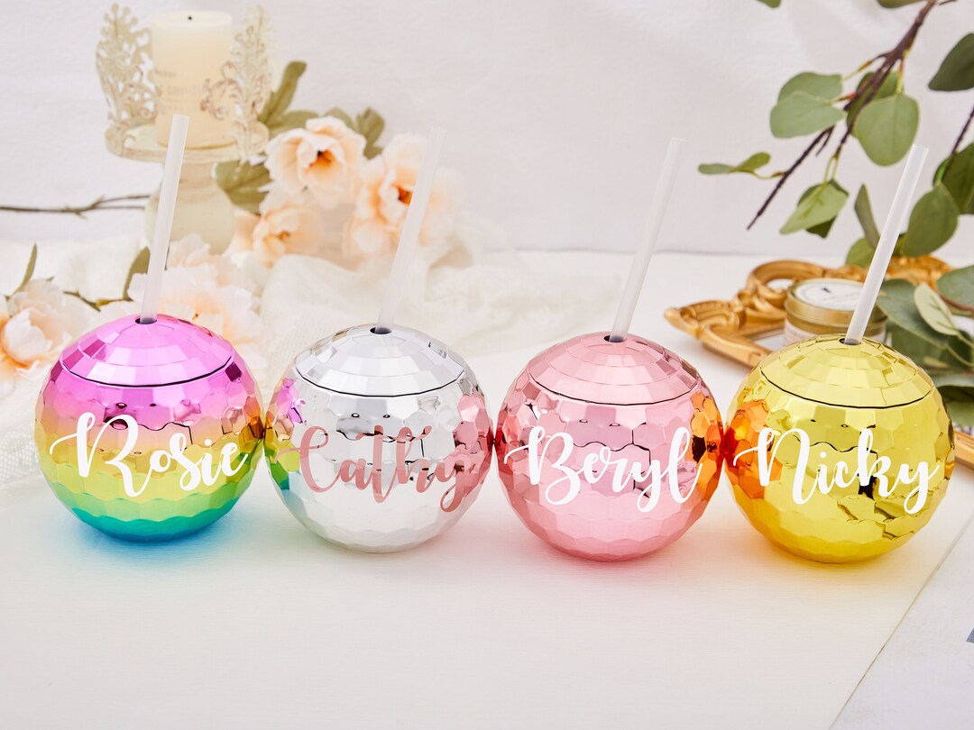 Personalized Disco Tumbler Cup With Straw, Custom Disco Ball Cup, Bride ...