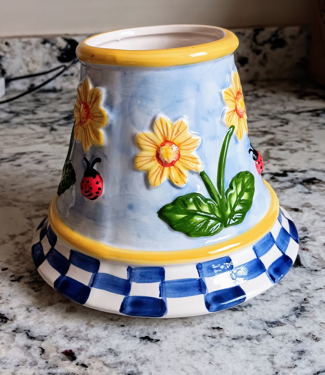 Candle Shade - Large Handpainted Candle Shade - Flowers and Lady Bugs ...