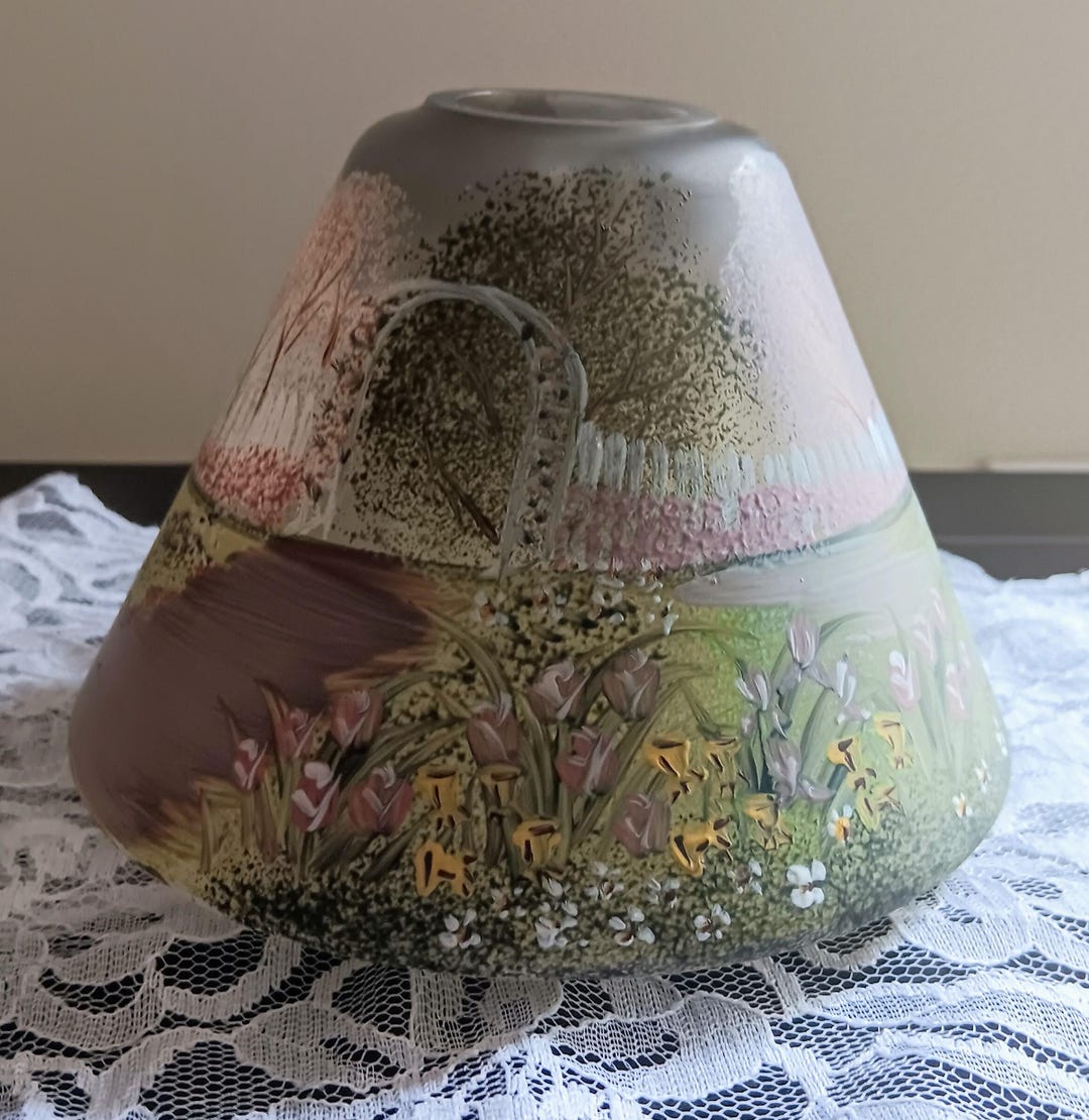 Crackled Glass Candle Shade Frosted Glass Candle Shade Handpainted ...