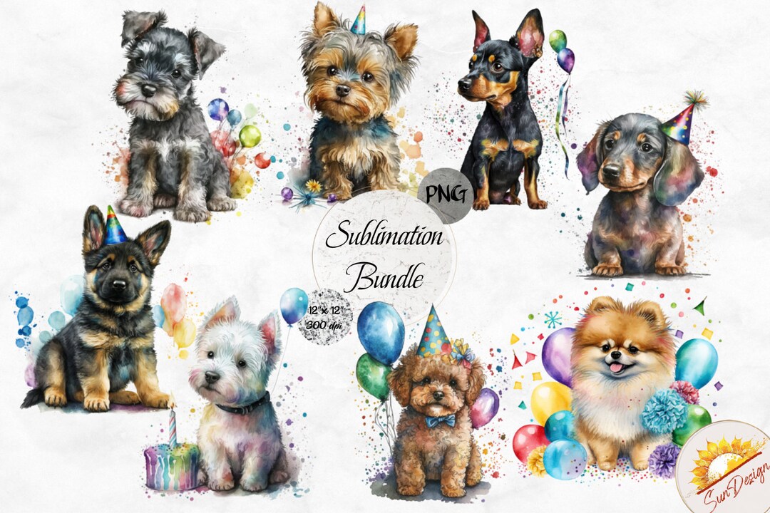 Birthday Dog Breed Watercolor Sublimation Bundle PNG Clipart - Etsy